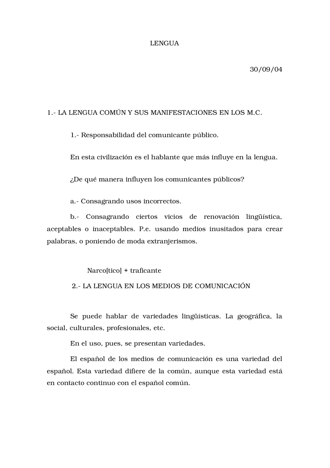 La lengua común y sus manifestaciones en los M.C. - Apuntes de ...