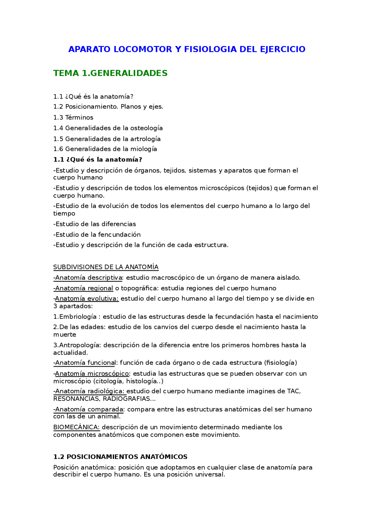 Anatomia 1sem. - Apuntes de Anatomía - Docsity