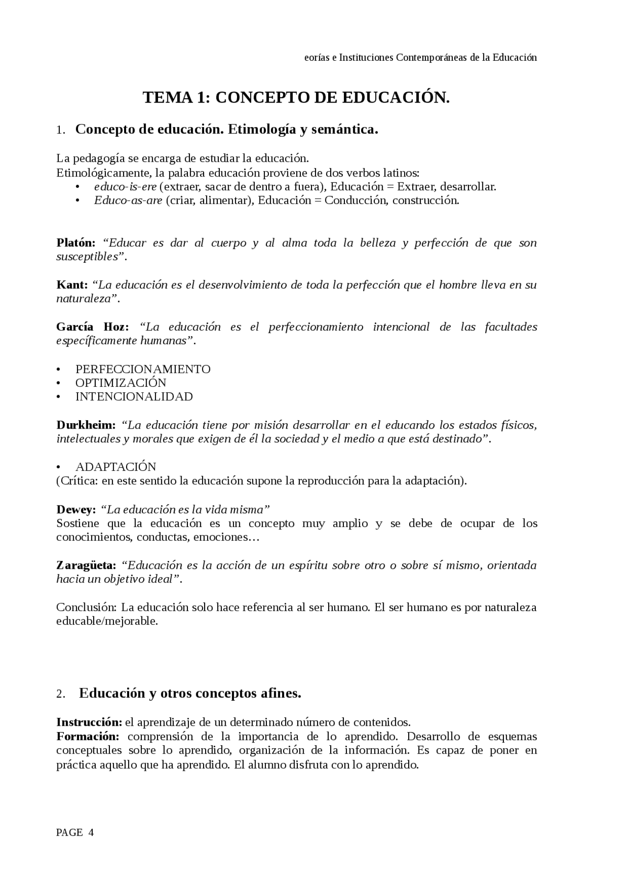 TEMA 1: CONCEPTO DE EDUCACIÓN Concepto de educación. Etimología y s ...