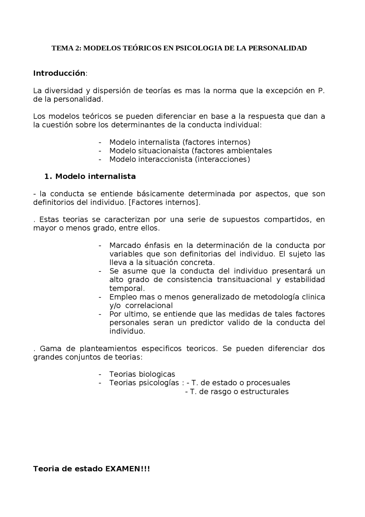 Modelos teóricos en psicología de la personalidad - Apuntes de ...