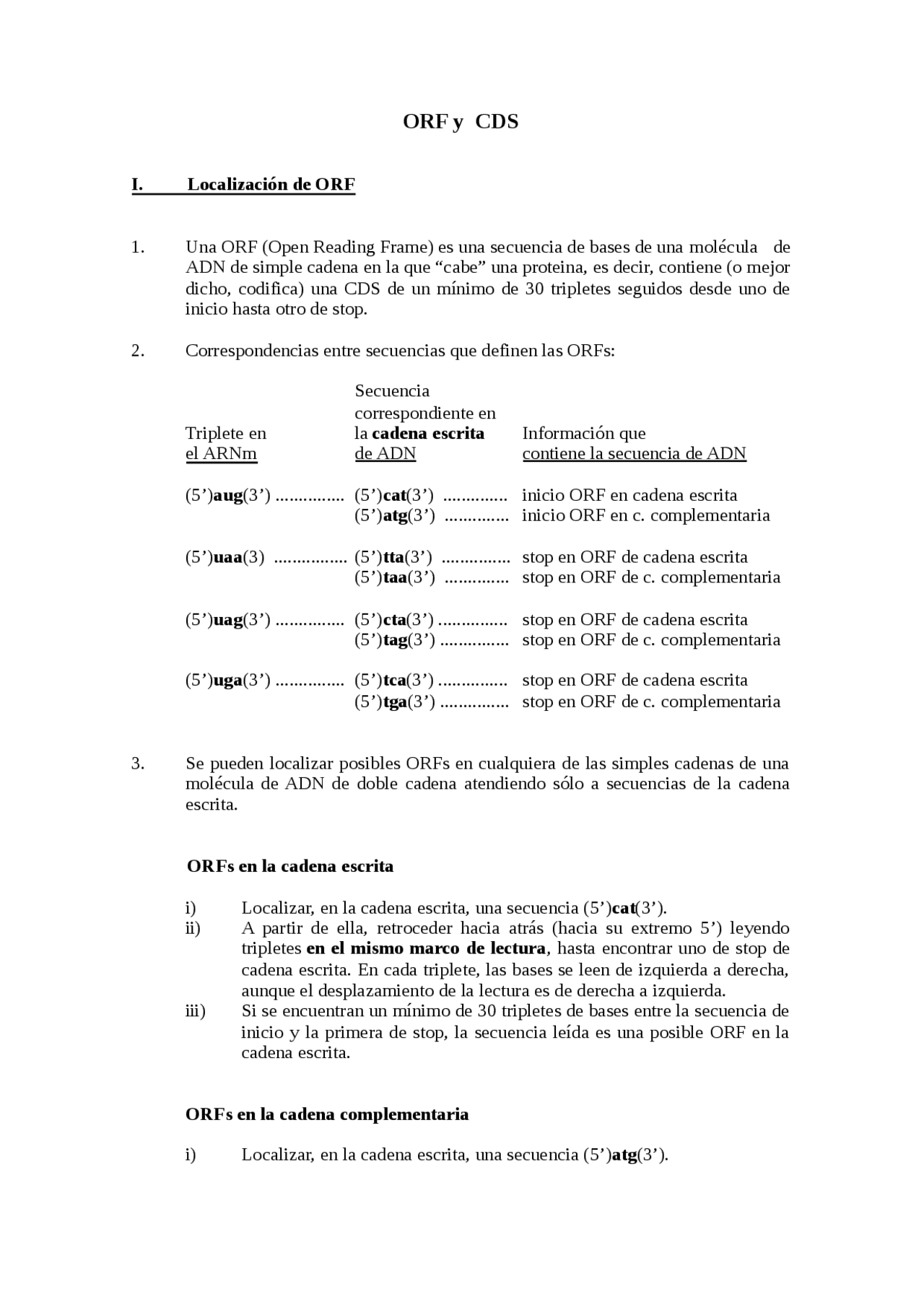 ORF y CDS - Apuntes de Biología Celular - Docsity