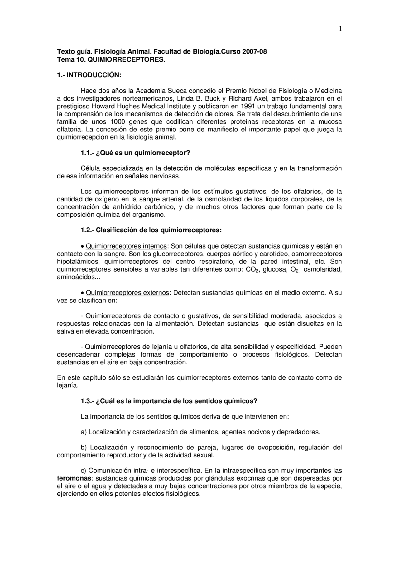¿Qué es un quimiorreceptor? - Apuntes de Fisiología | Docsity
