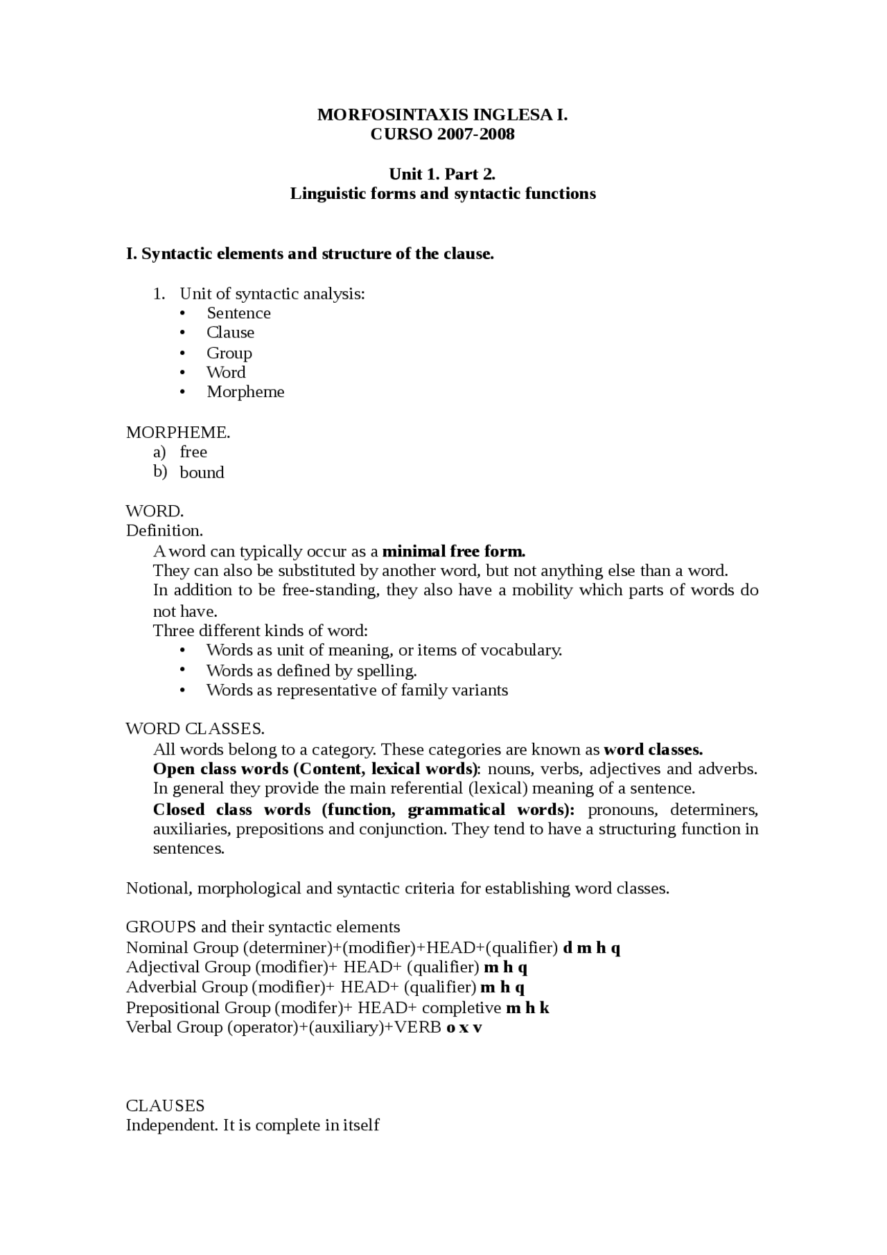 Basic Concepts: Linguistic forms and syntactic functions - Apuntes de ...