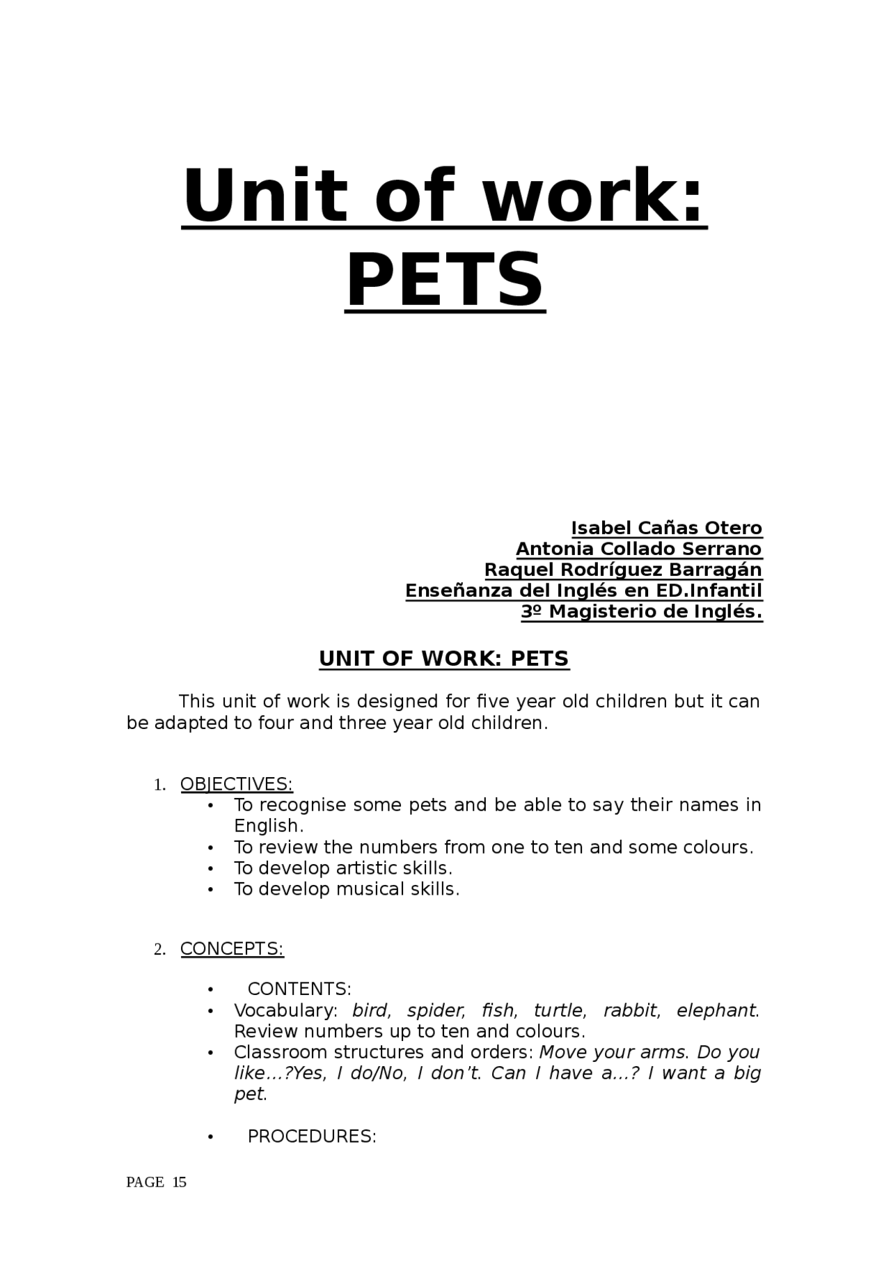 Unidad Didáctica: Mascotas / Unit of Work: Pets - Apuntes de Literatura ...