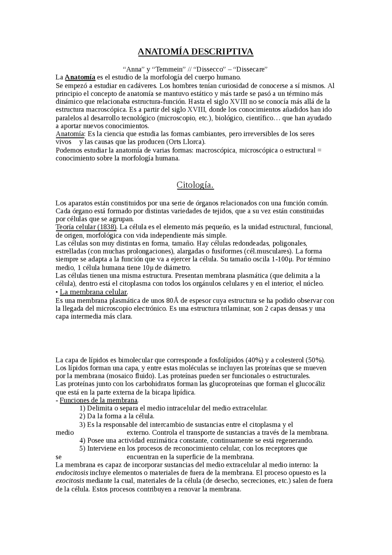 Anatomia Descriptiva - Apuntes de Anatomía | Docsity