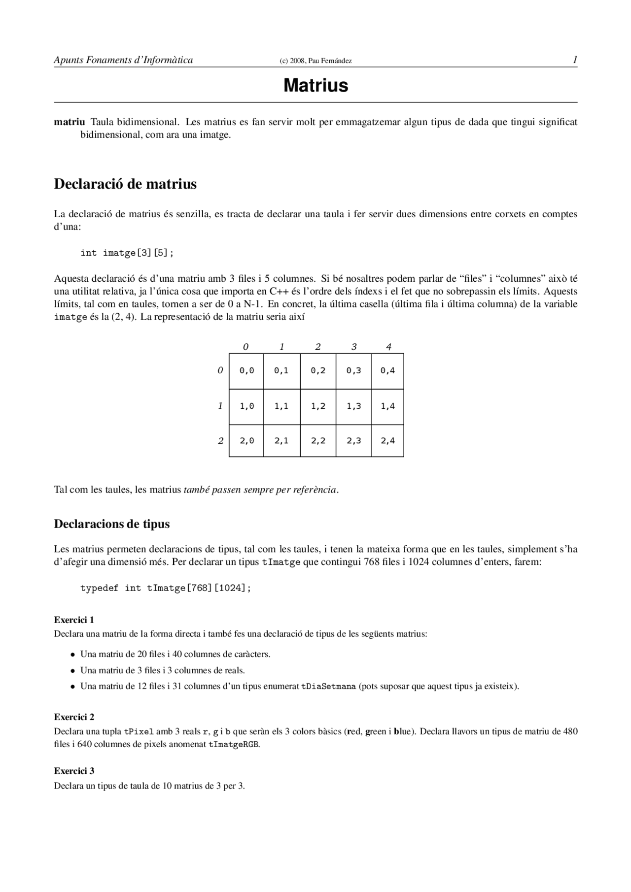 Apunts Matrius - Exámenes selectividad de Informática | Docsity