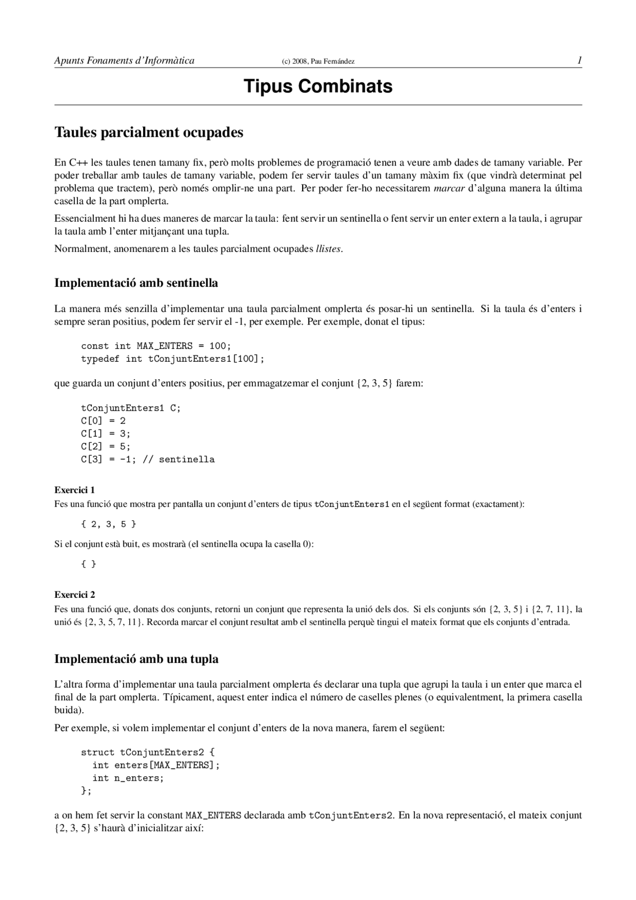 Apunts Tipus Combinats - Exámenes selectividad de Informática - Docsity