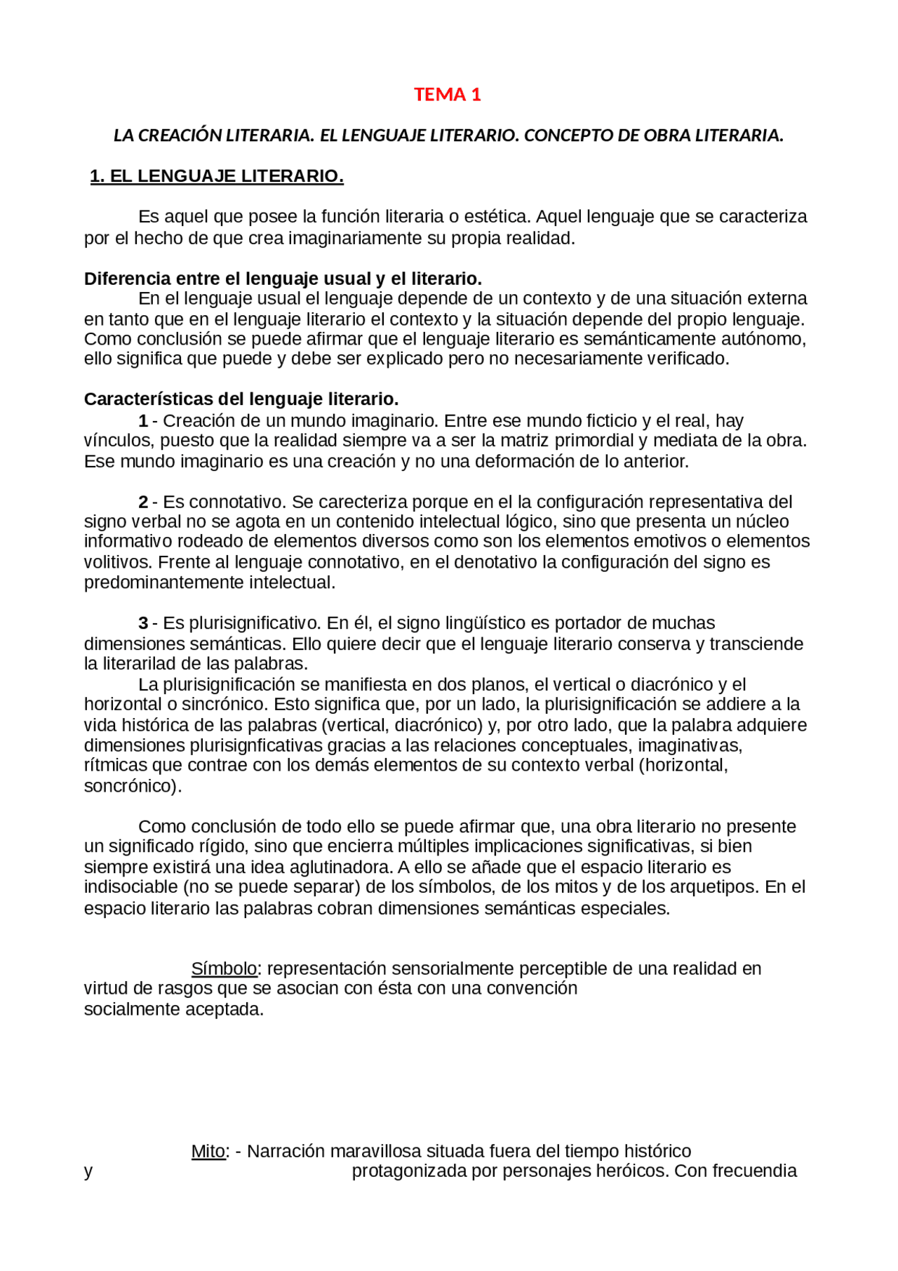 TEMA 1 LA CREACIÓN LITERARIA. EL LENGUAJE LITERARIO. CONCEPTO DE OB ...