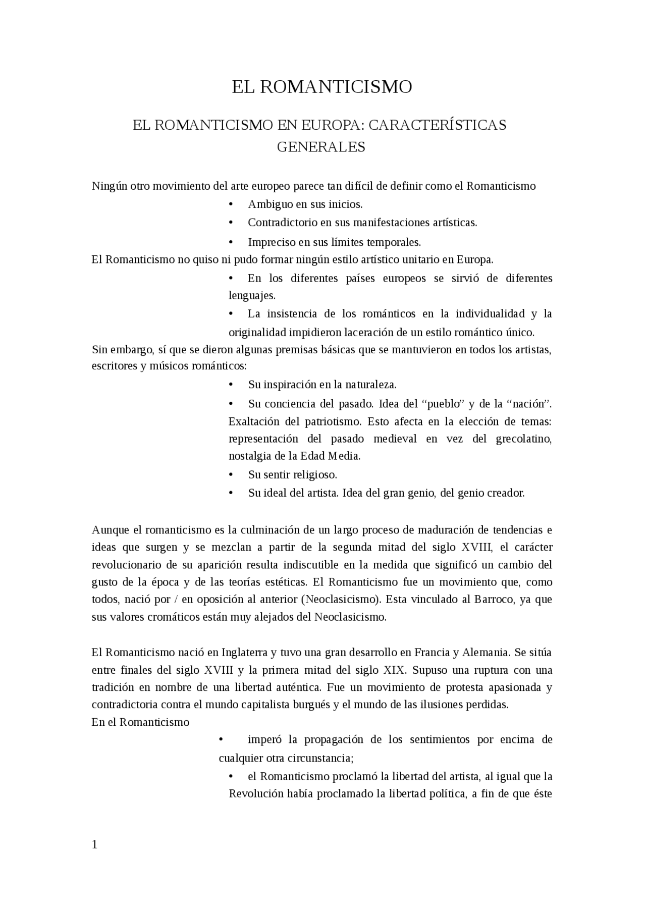 ROMANTICISMO - Apuntes de Historia del Arte - Docsity