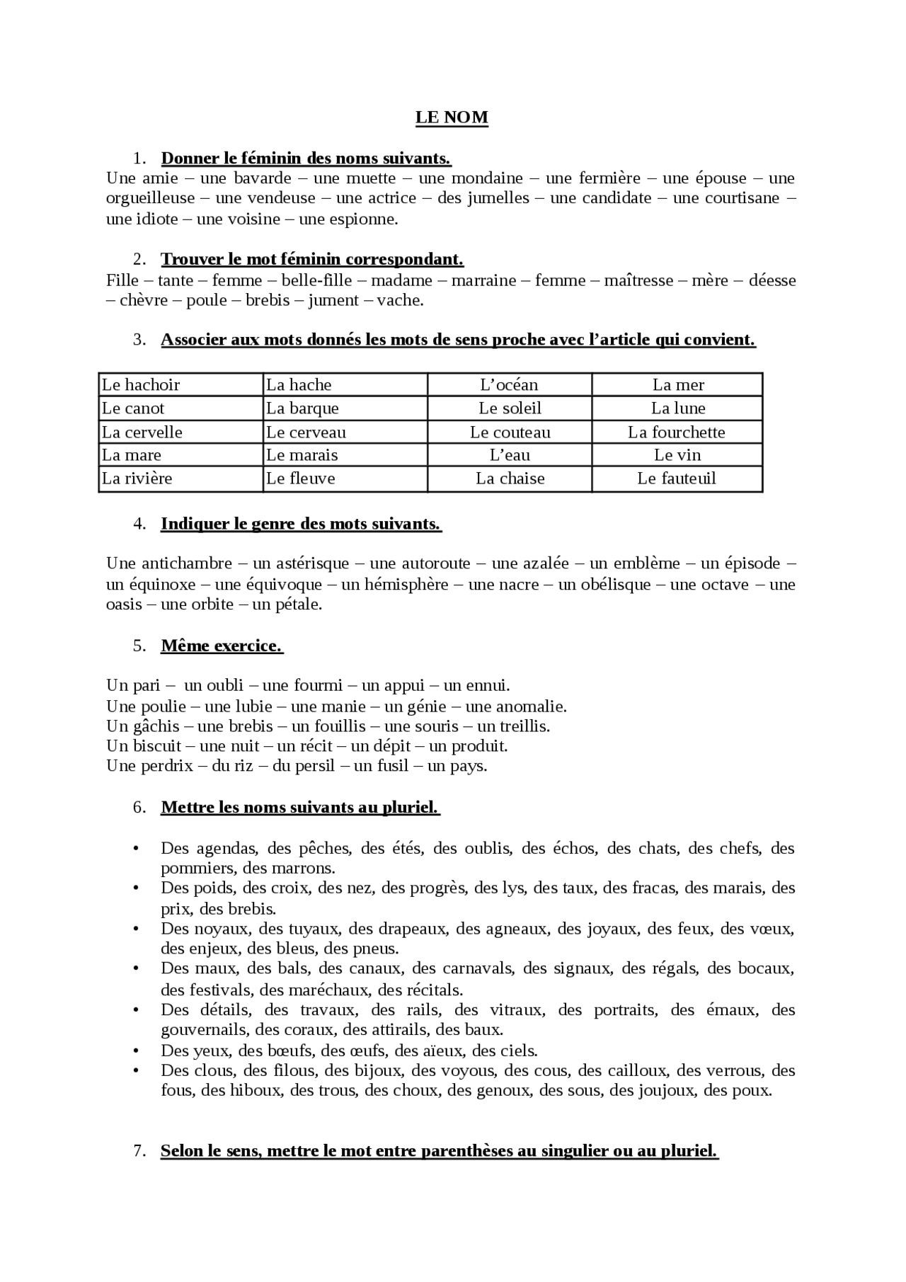 CORRECTION: LE NOM - Apuntes de Idioma Francés - Docsity
