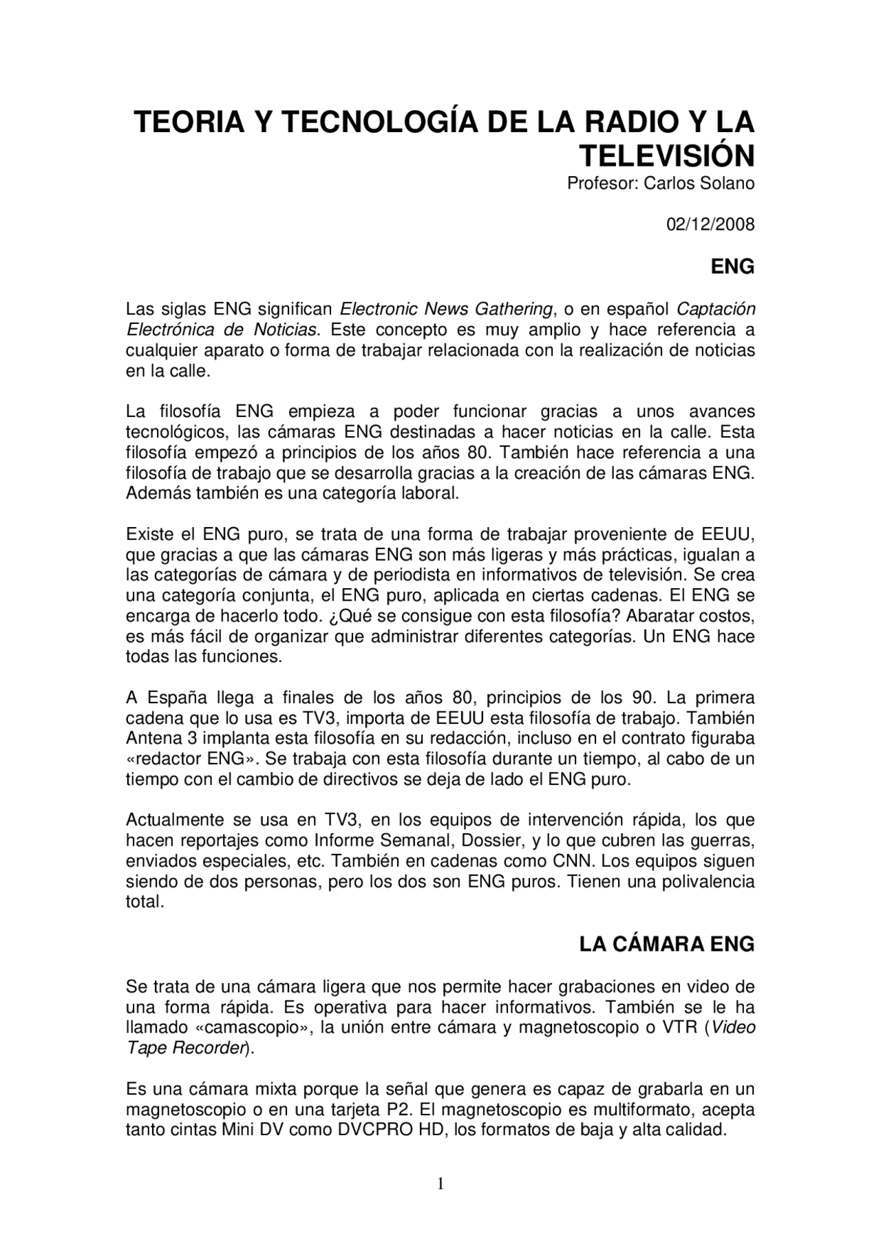 Tecnologia de la ràdio i la televisió - Apuntes de Comunicación ...