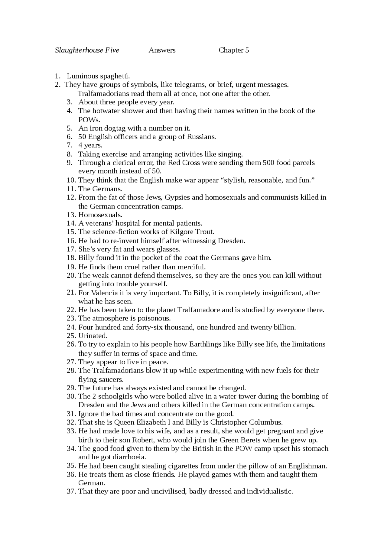 Slaughter House Chapter 5 Questions and Answers - Apuntes de Idioma ...