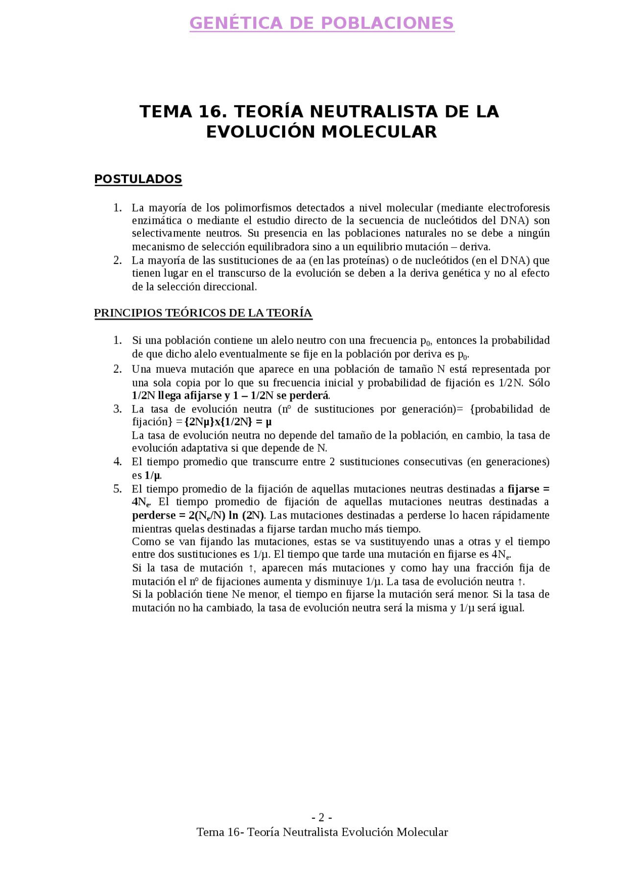 TEORÍA NEUTRALISTA DE LA EVOLUCIÓN MOLECULAR POS - Apuntes de Genética ...