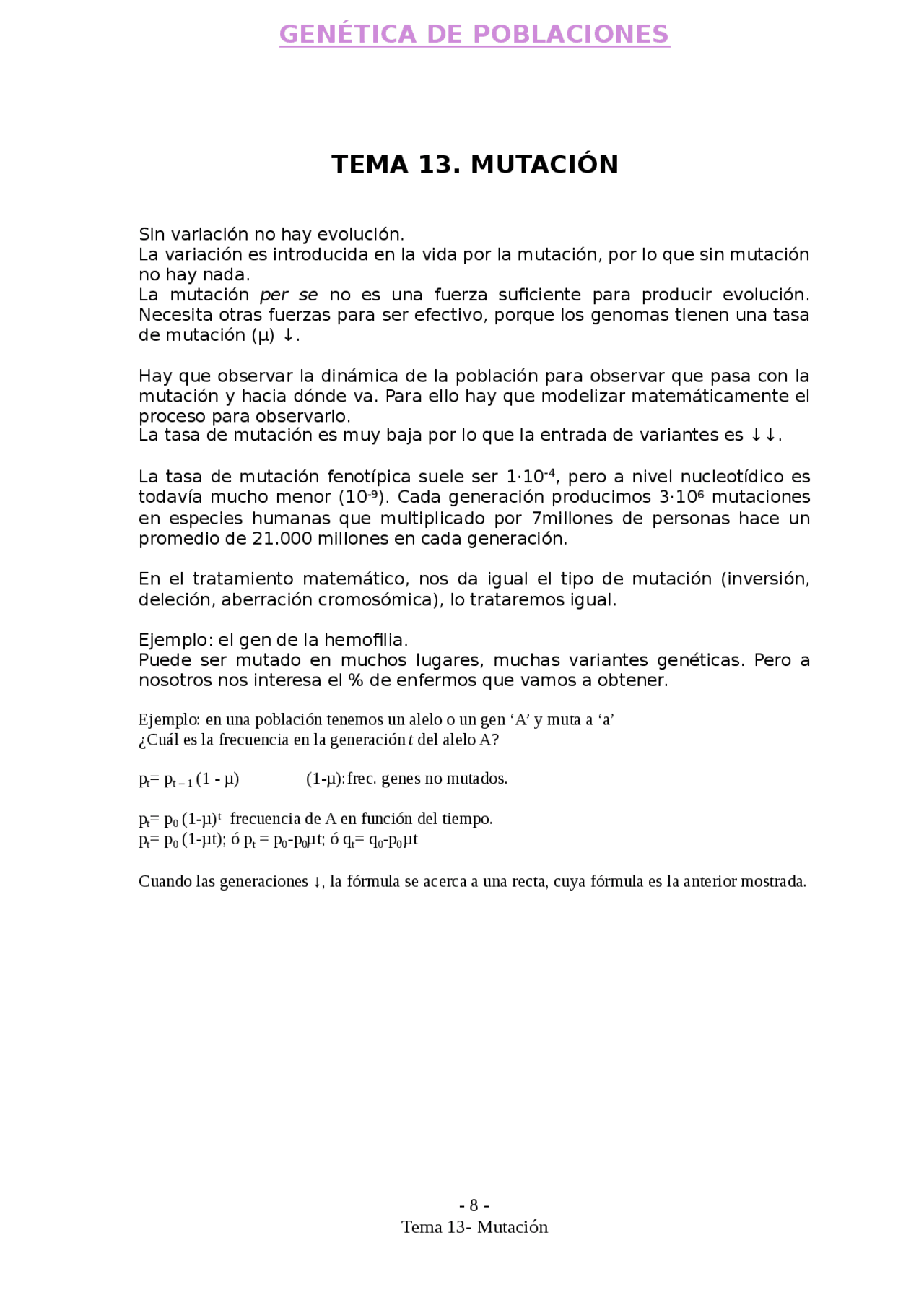 TEMA 13. MUTACIÓN Sin variación no hay evolución.La varia - Apuntes de ...