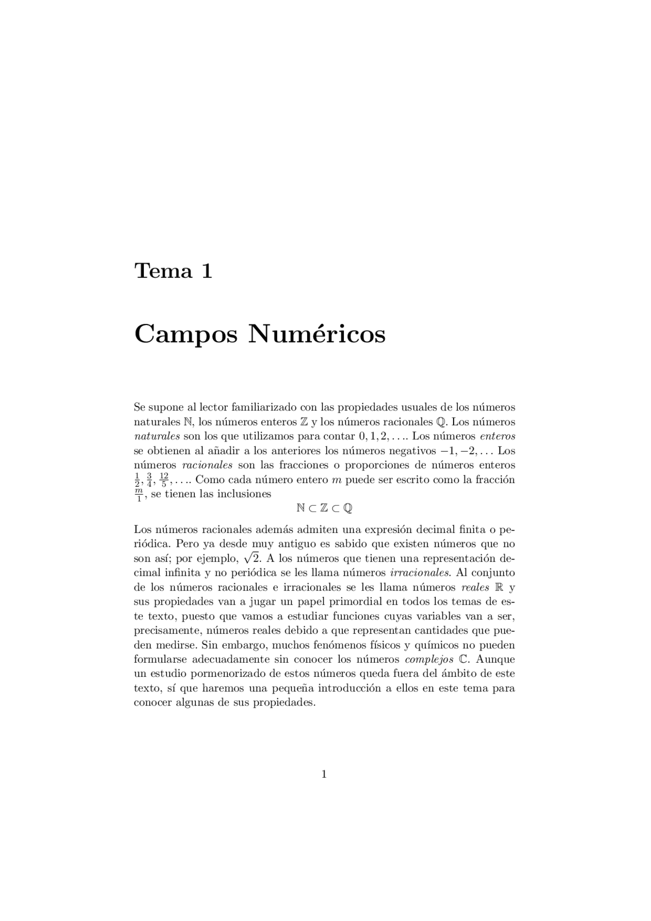 Campos numéricos - Apuntes de Cálculo - Docsity