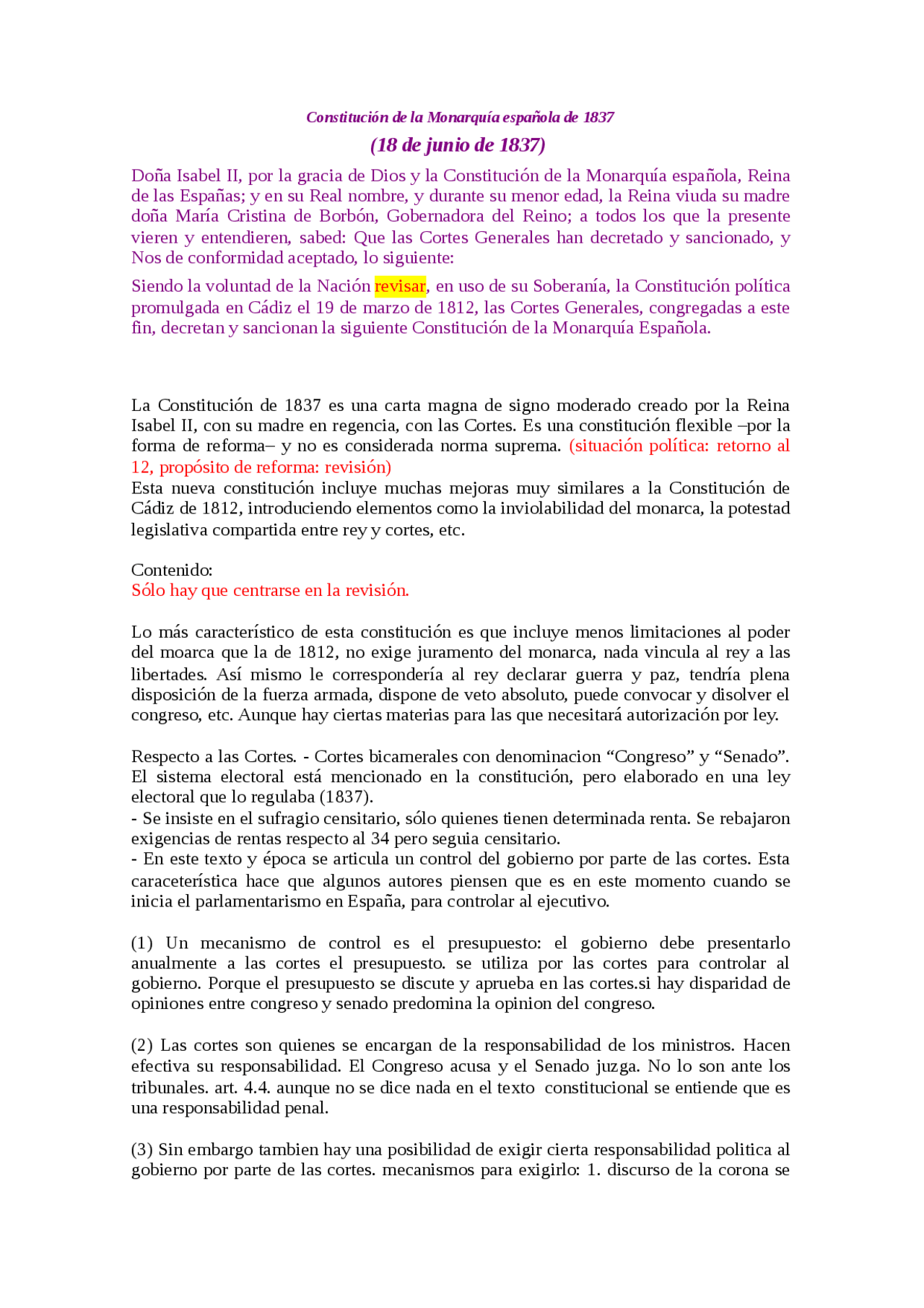 Comentario Constitución de la Monarquía española de 1837 - Apuntes de ...