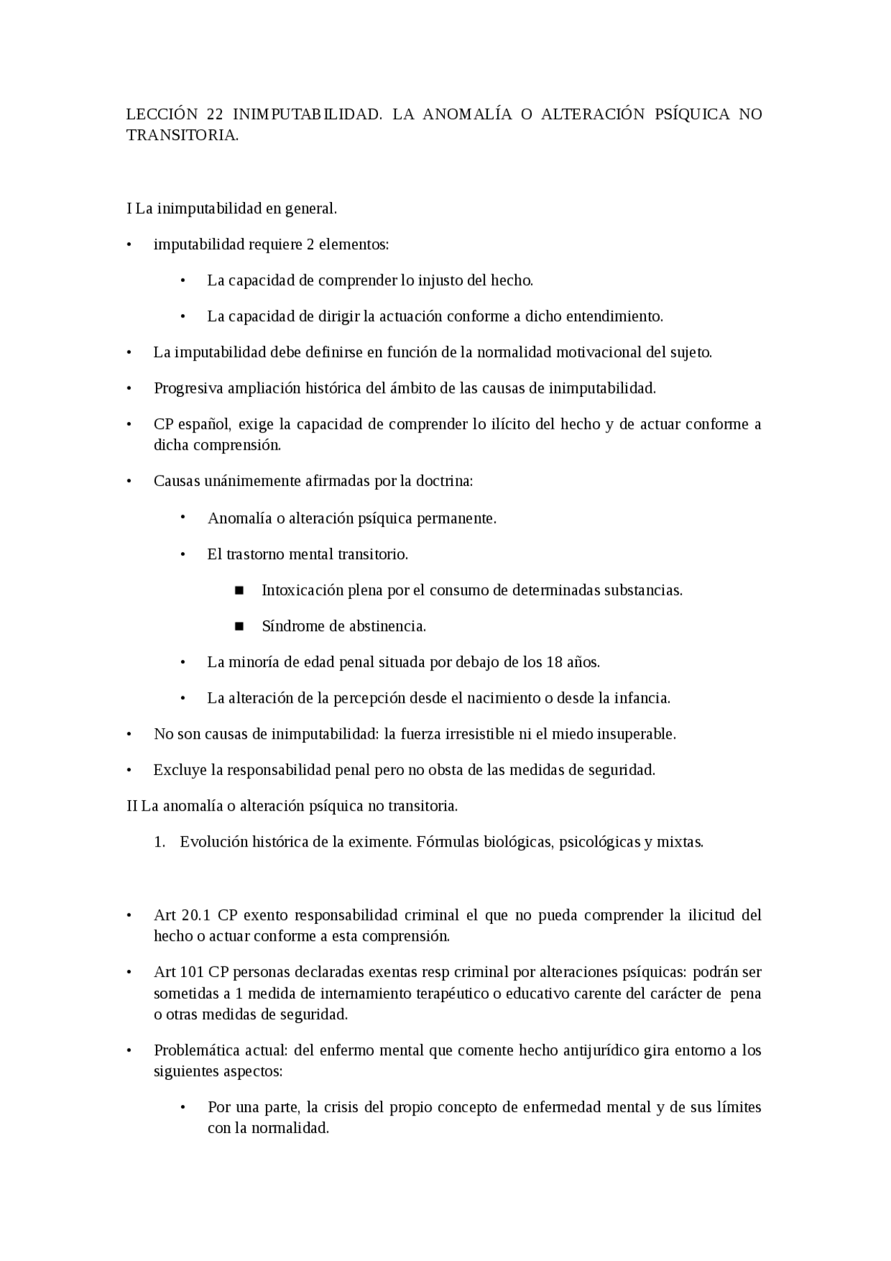 Inimputabilidad,m - Apuntes de Derecho Penal - Docsity