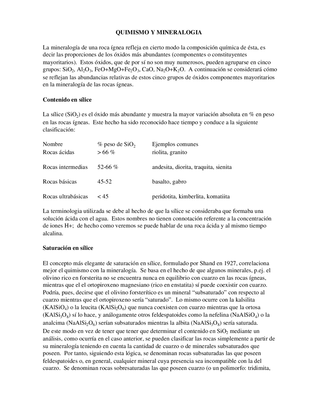 Química y Mineralogia de les Roques Ígnies - Apuntes de Geología - Docsity