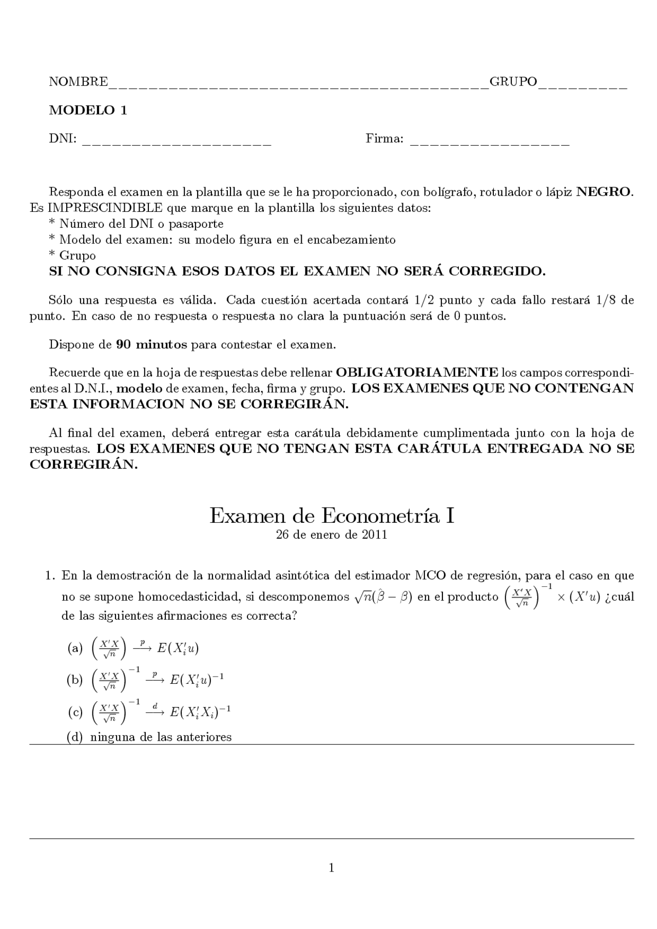 Econometría 02 2011 - Exámenes de Econometría - Docsity