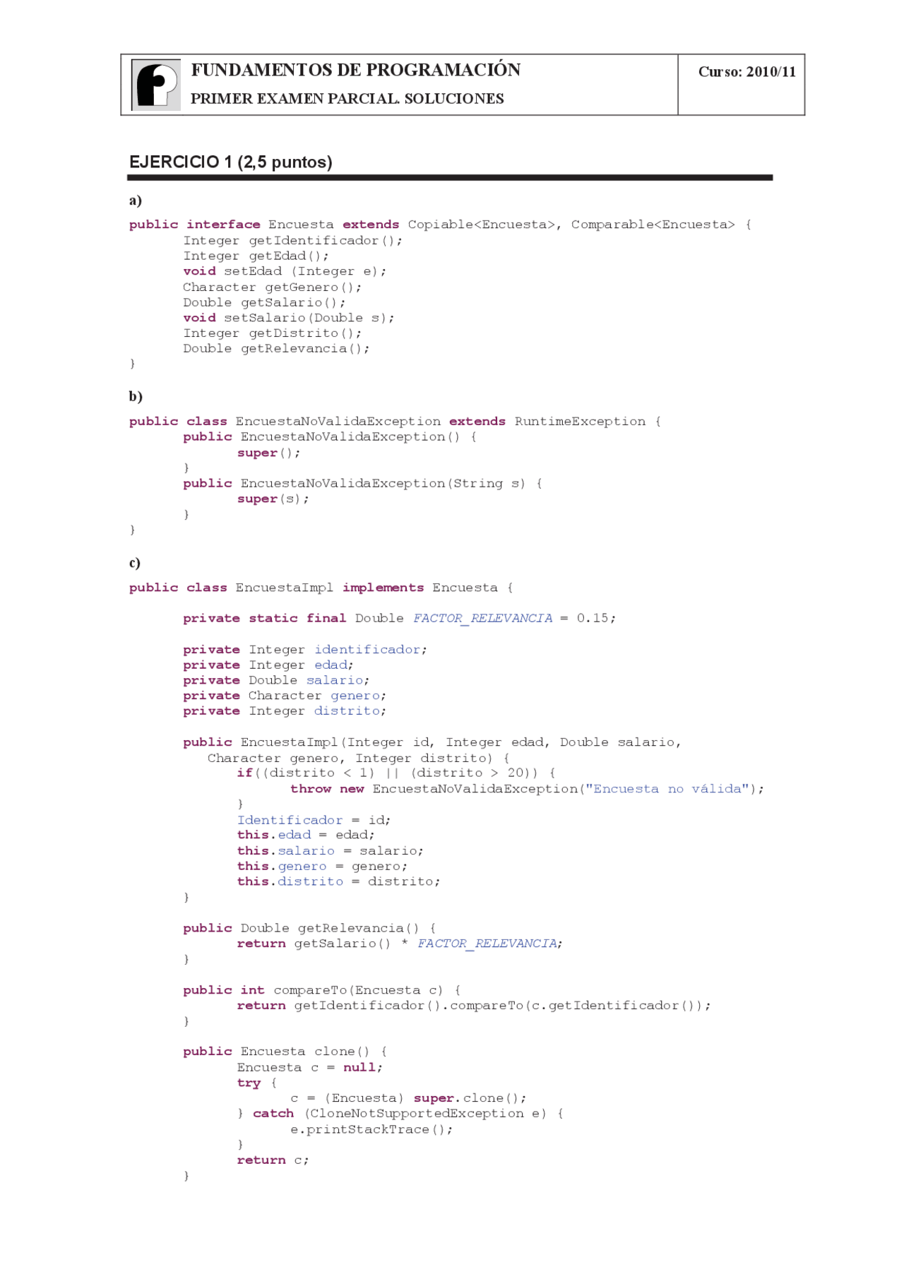 Solución examen Examen Fundamentos Programación (1º) - Exámenes de Programación Informática ...