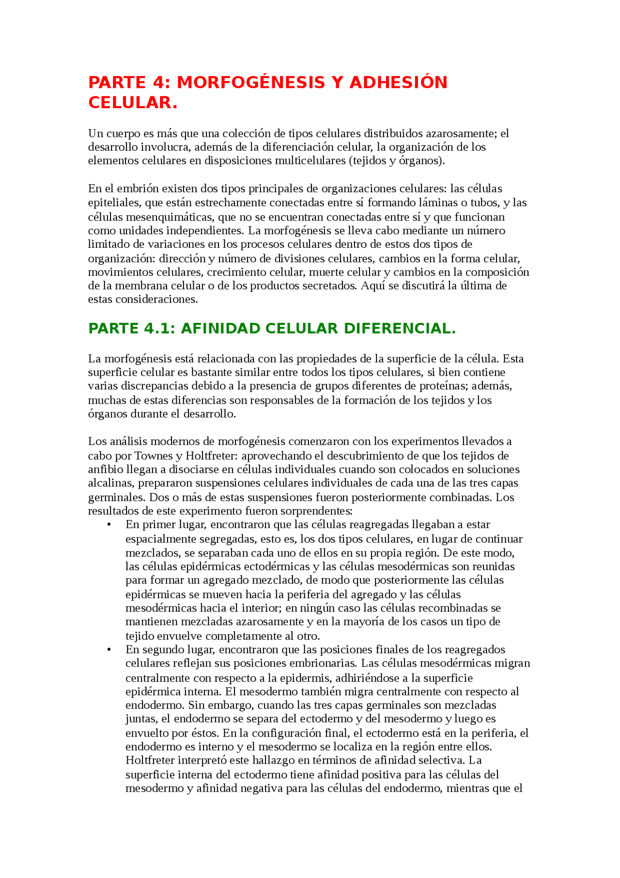 PARTE 4: MORFOGÉNESIS Y ADHESIÓN CELULAR Un cuerpo es más - Apuntes de ...