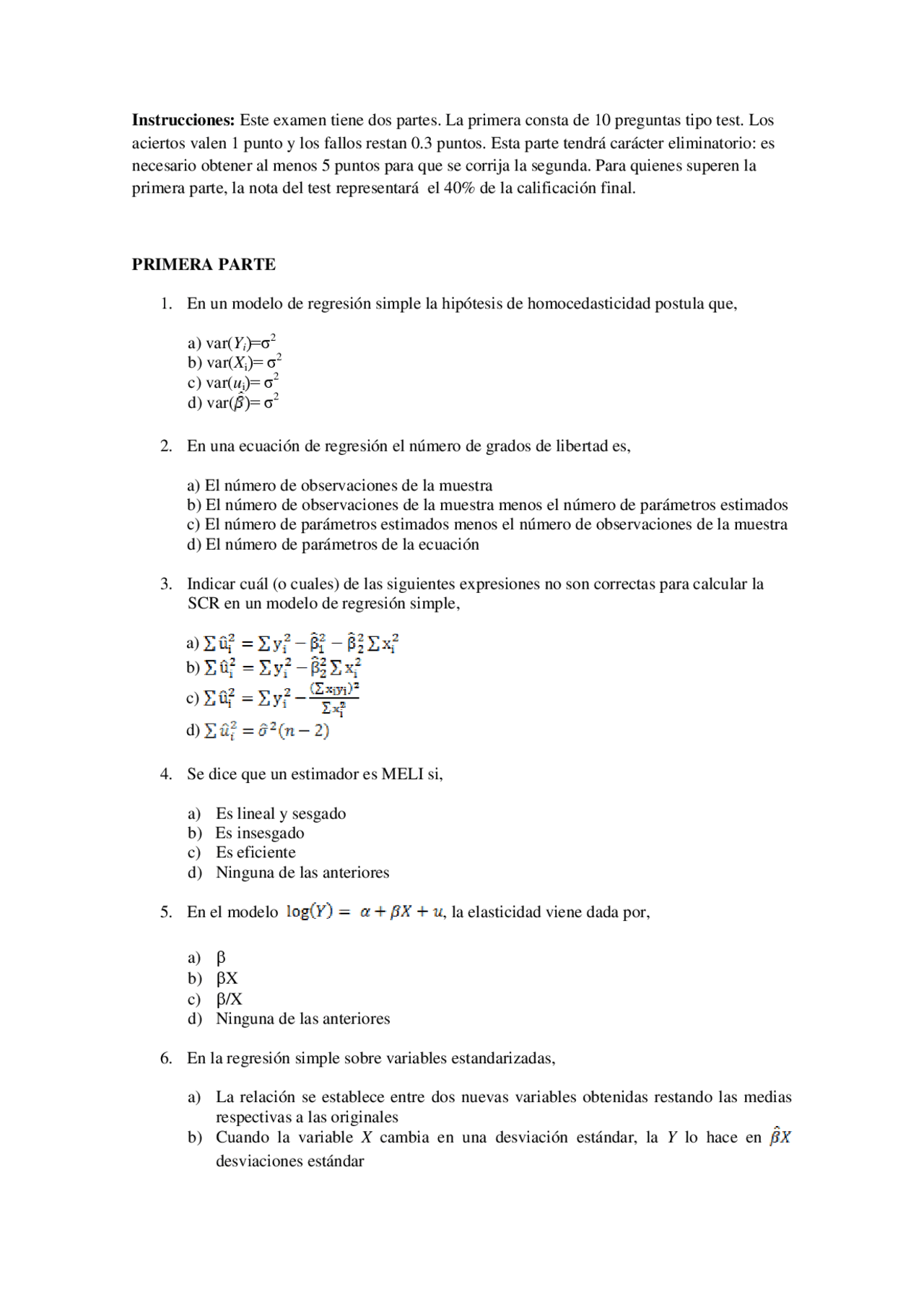 Econometría 09 2012 - Exámenes de Econometría - Docsity