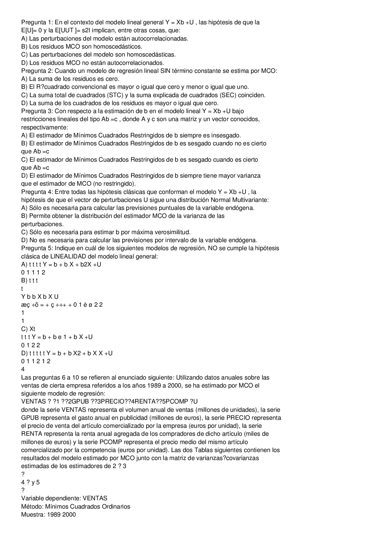 Econometría 09 2012 - Exámenes de Econometría | Docsity