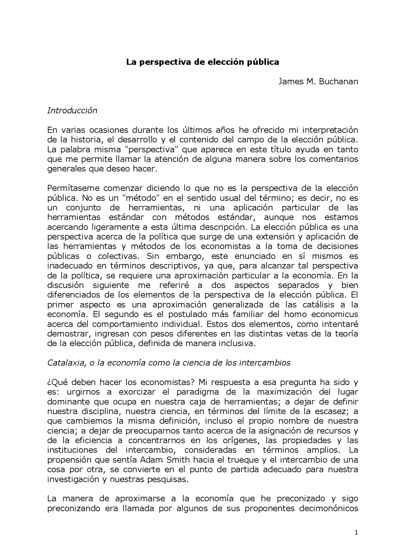 La perspectiva de elección pública James M. Buchanan Introdu - Apuntes ...