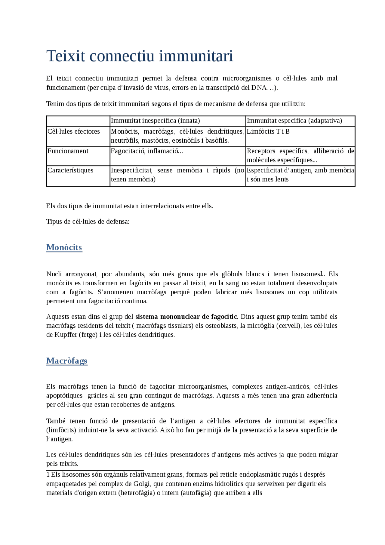 Teixit connectiu immunitari - Apuntes de Citología - Docsity