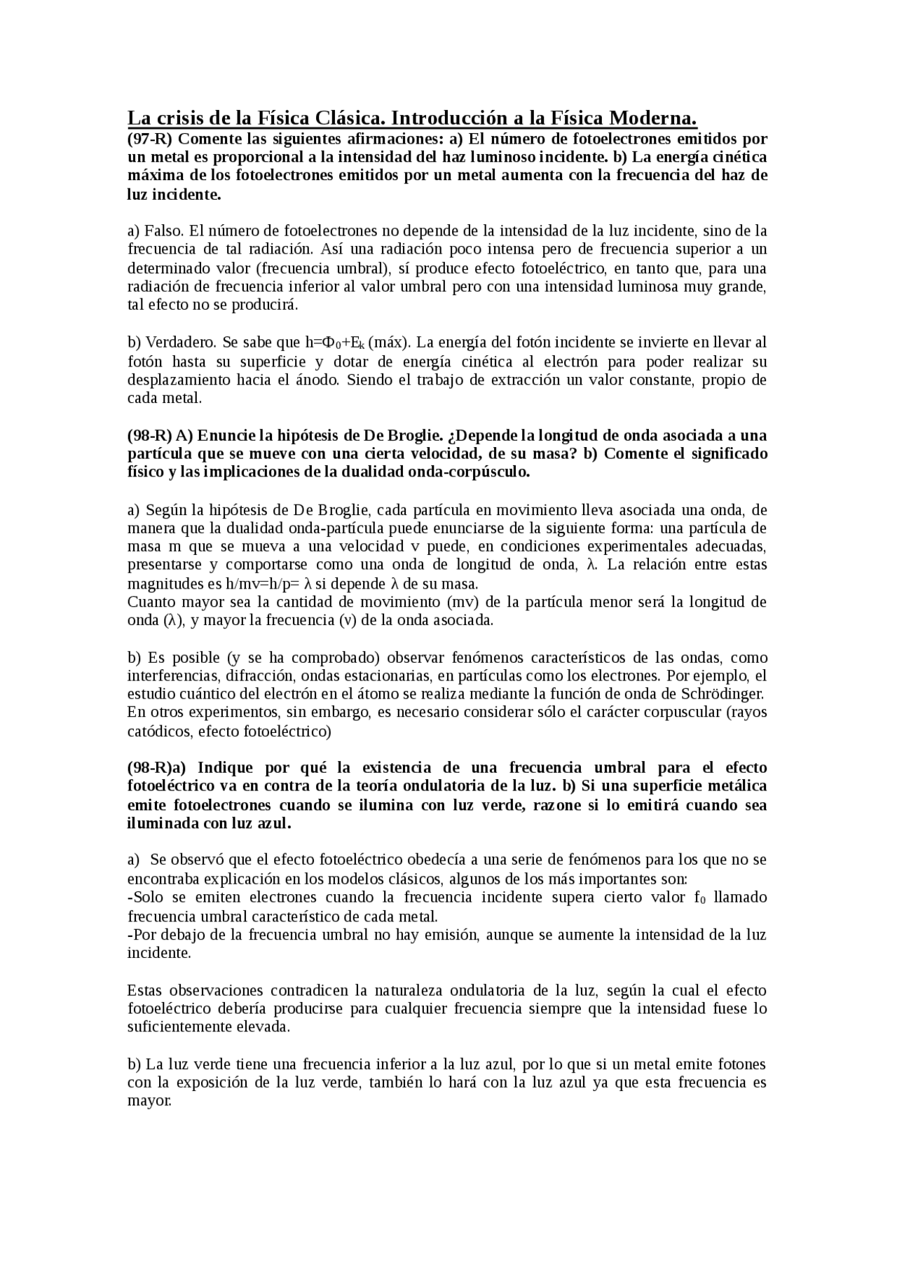 Crisis de la fisica clasica - Mitschriften von Fisica | Docsity