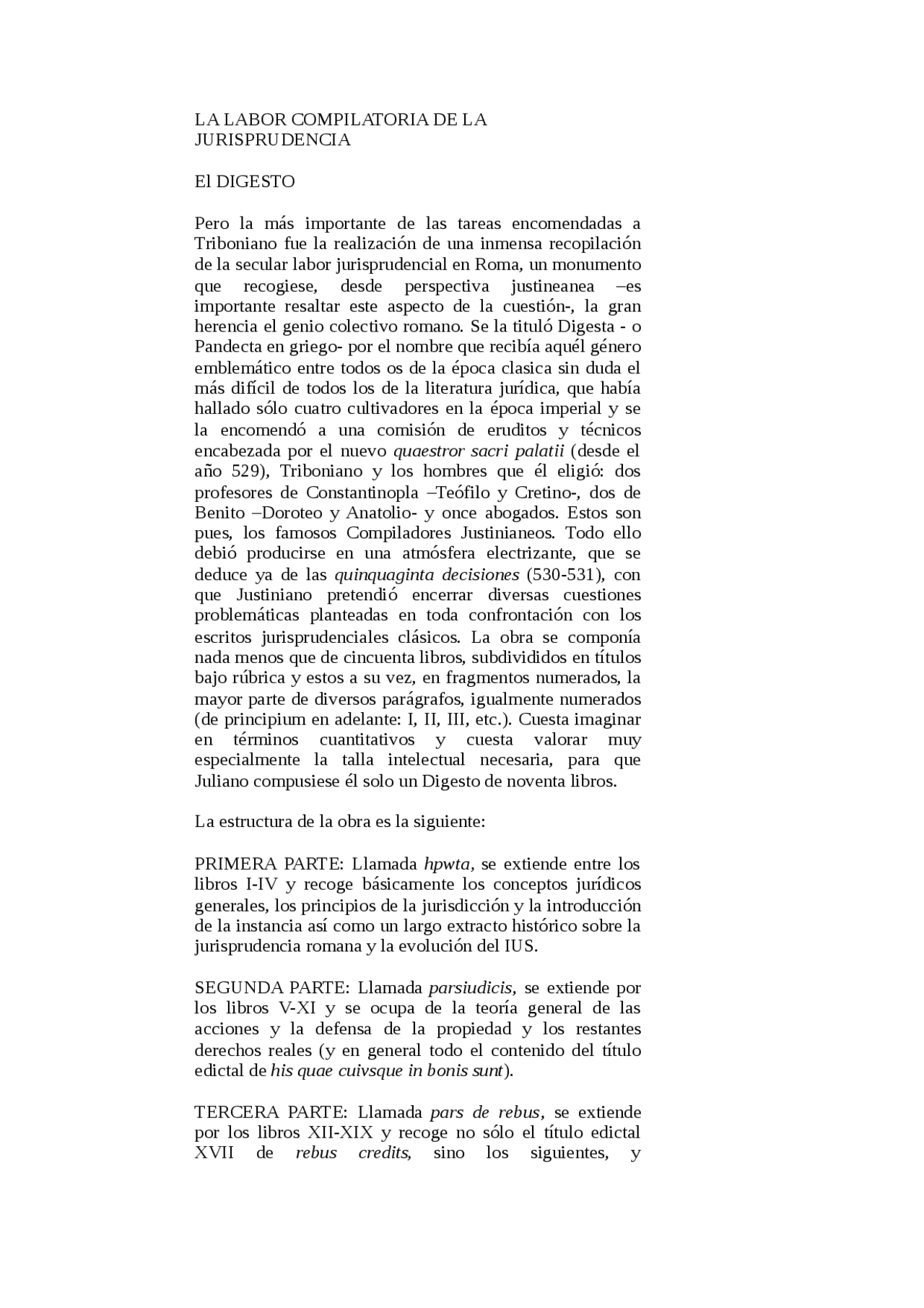 El Digesto. Contexto general - Apuntes de Derecho Romano | Docsity