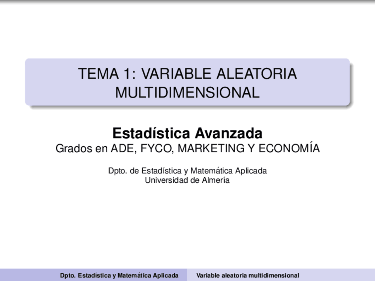 VARIABLE ALEATORIA MULTIDIMENSIONAL - Apuntes de Estadística - Docsity