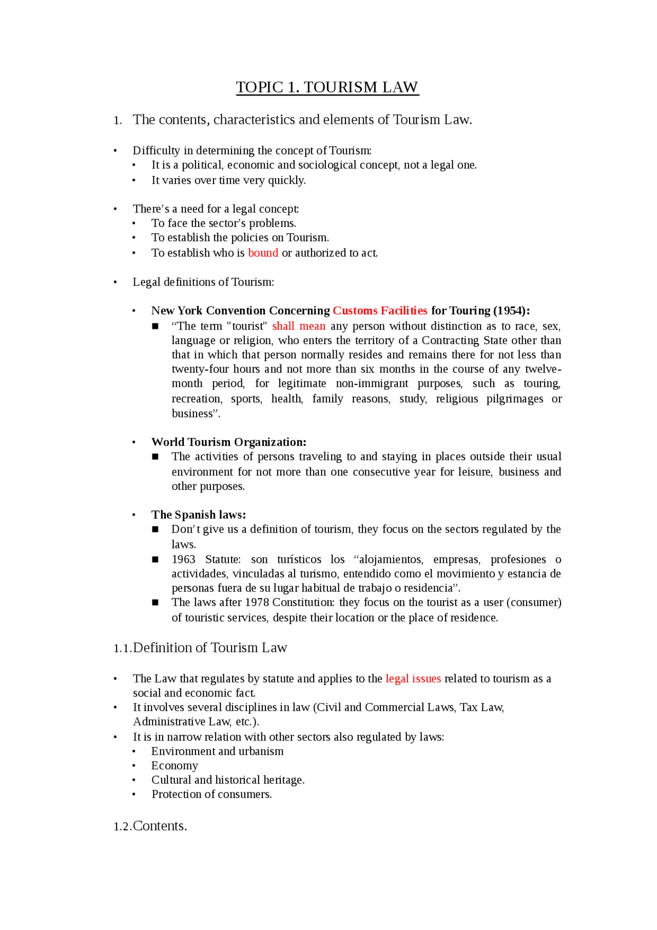 Tourism law - Apuntes de Turismo - Docsity