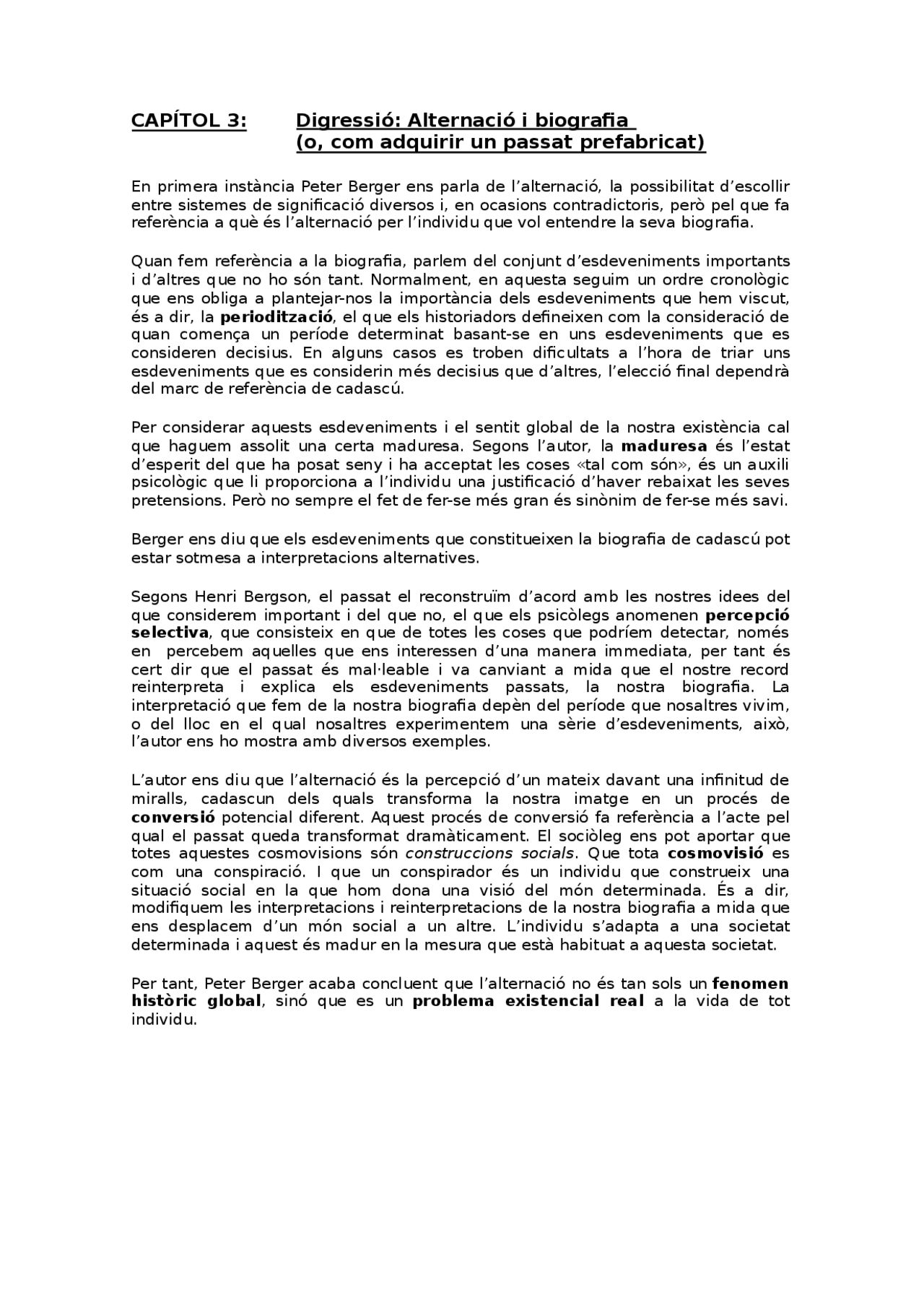 Digressió: Alternació i biografia - Invitació a la sociologia (Resum ...