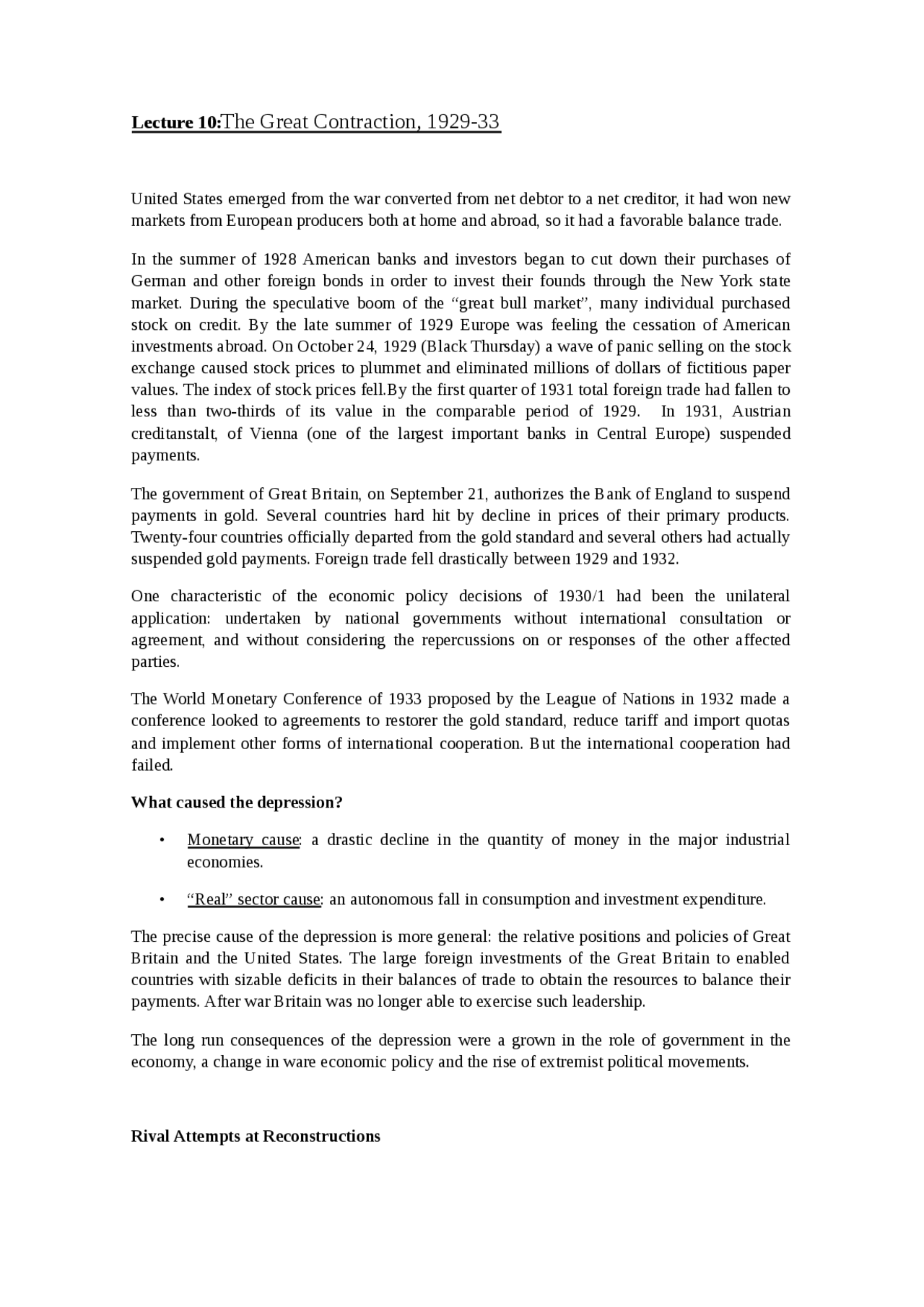 The Great Contraction, 1929-33 United States emerged from the war ...