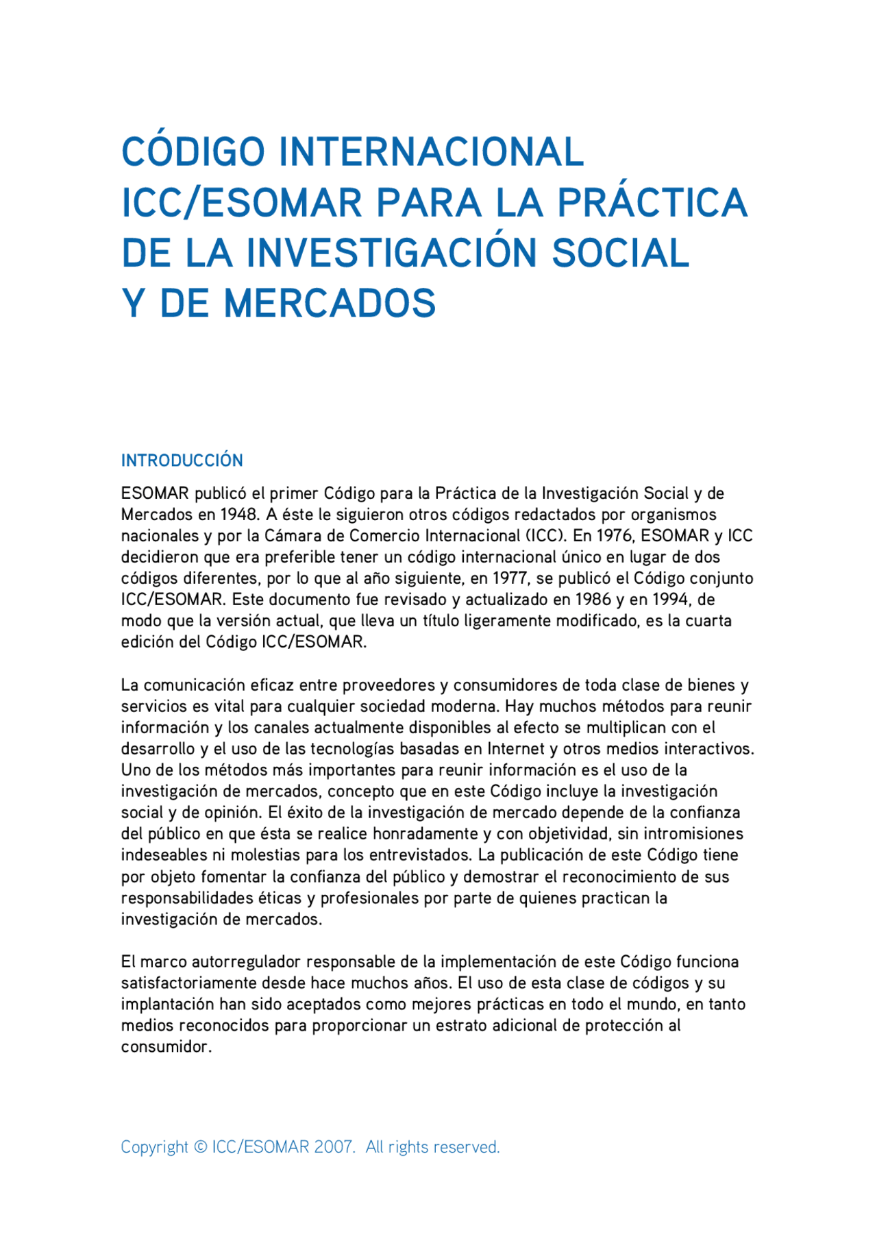 Código Internacional ICC/ESOMAR para la práctica de la investigación ...