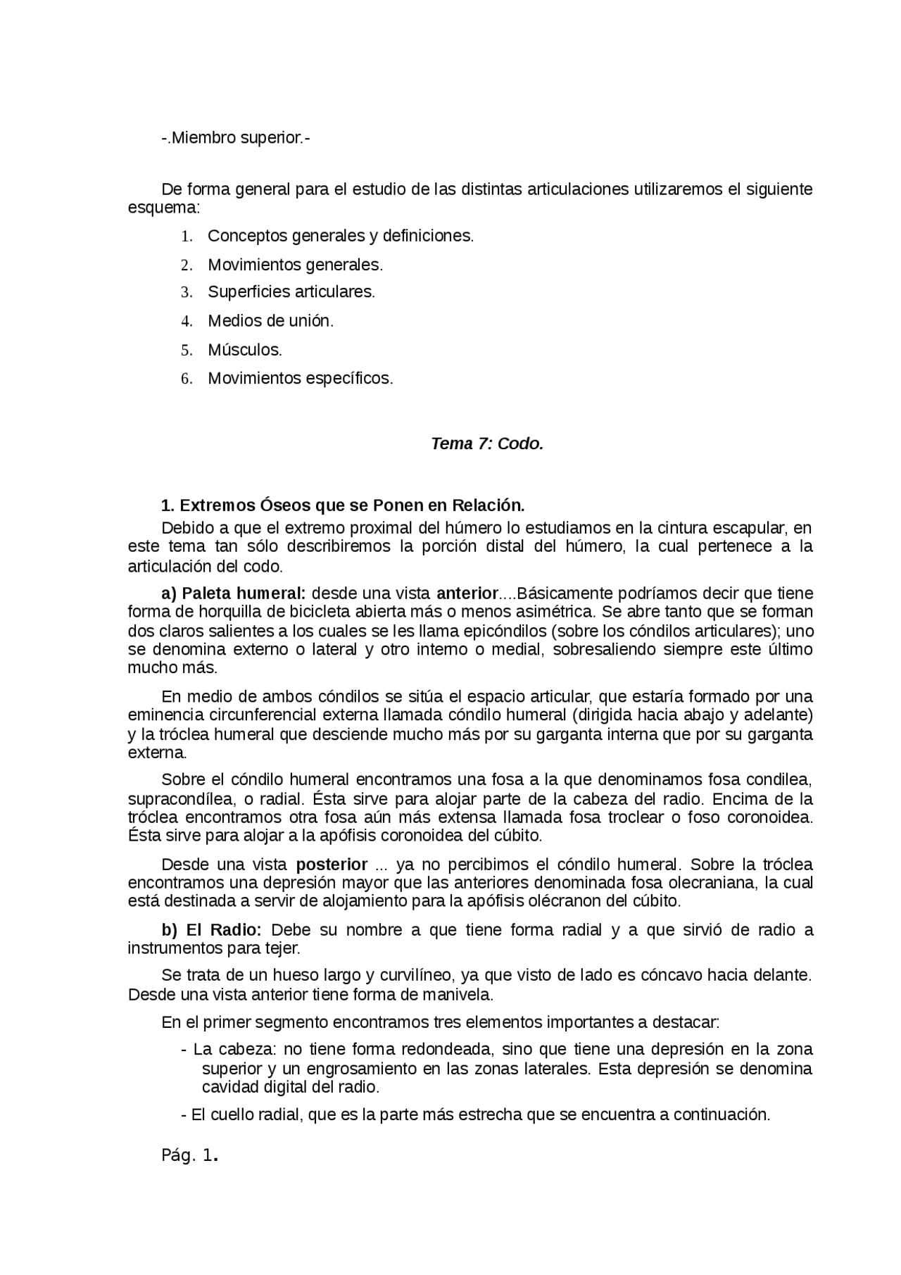 Anatomía del Codo: Húmero, Radio y Cúbito - Apuntes de Anatomía | Docsity