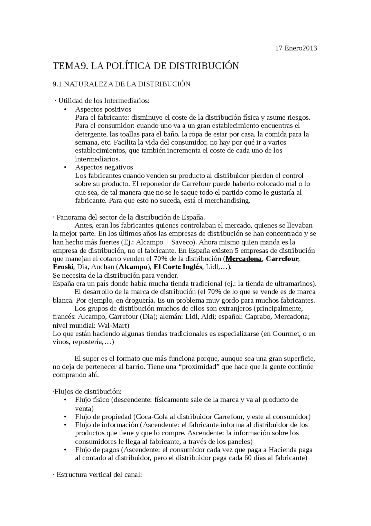 La política de distribución - Apuntes de Marketing - Docsity