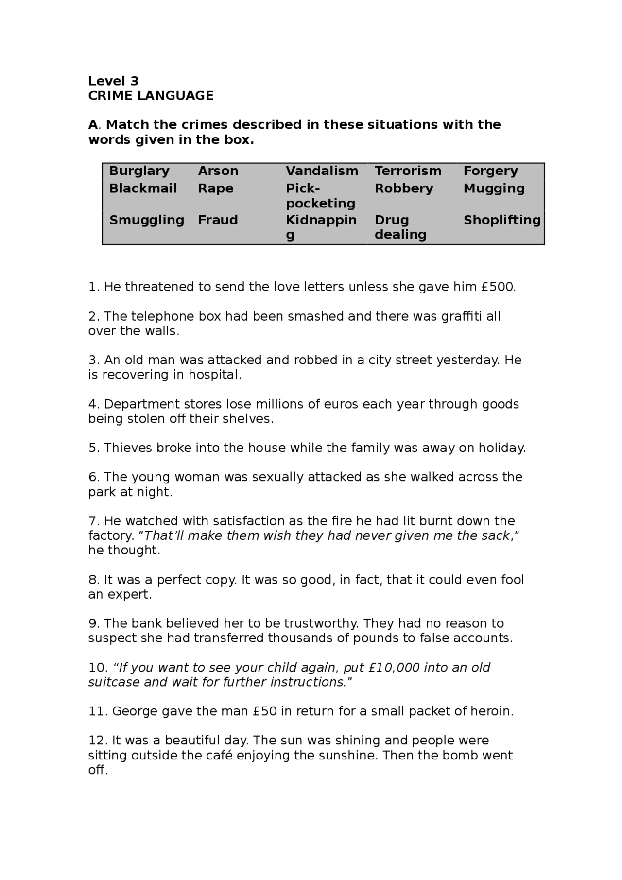 Crime language - Apuntes de Idioma Inglés - Docsity