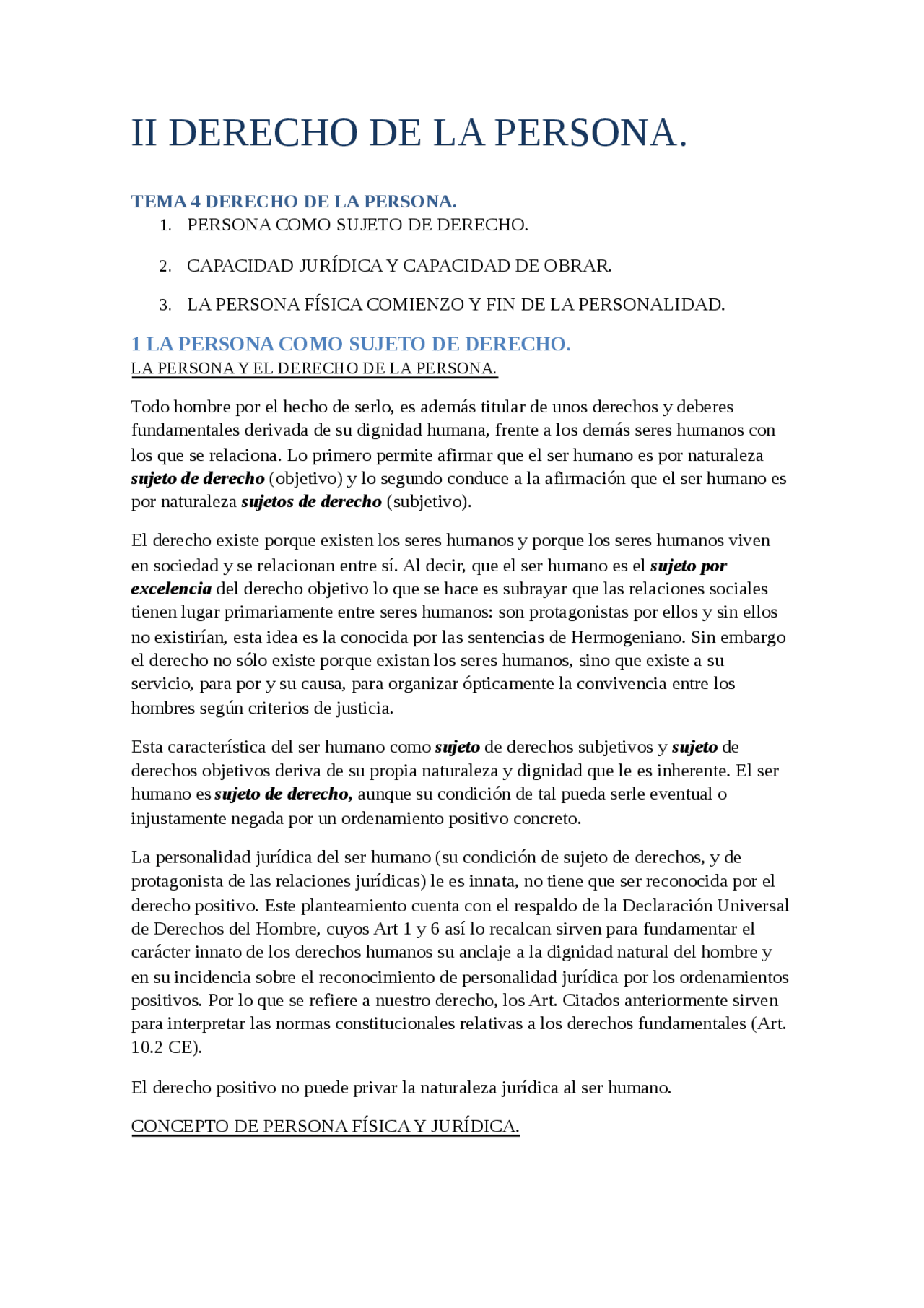 DERECHO DE LA PERSONA TEMA 4 DERECHO DE LA PERSONA PERS - Apuntes de ...