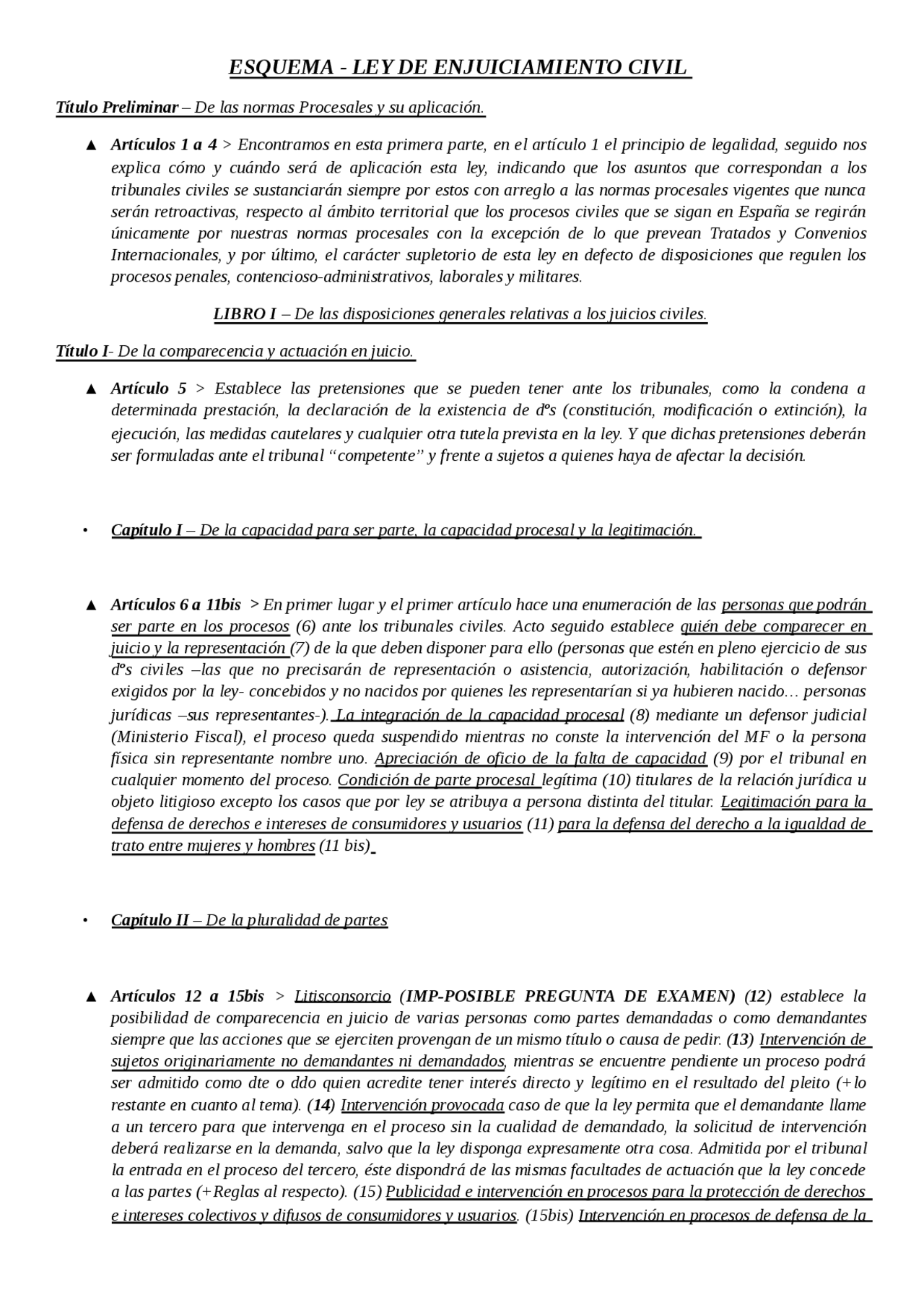 Esquema LEC - Esquemas y mapas conceptuales de Derecho Procesal Civil - Docsity