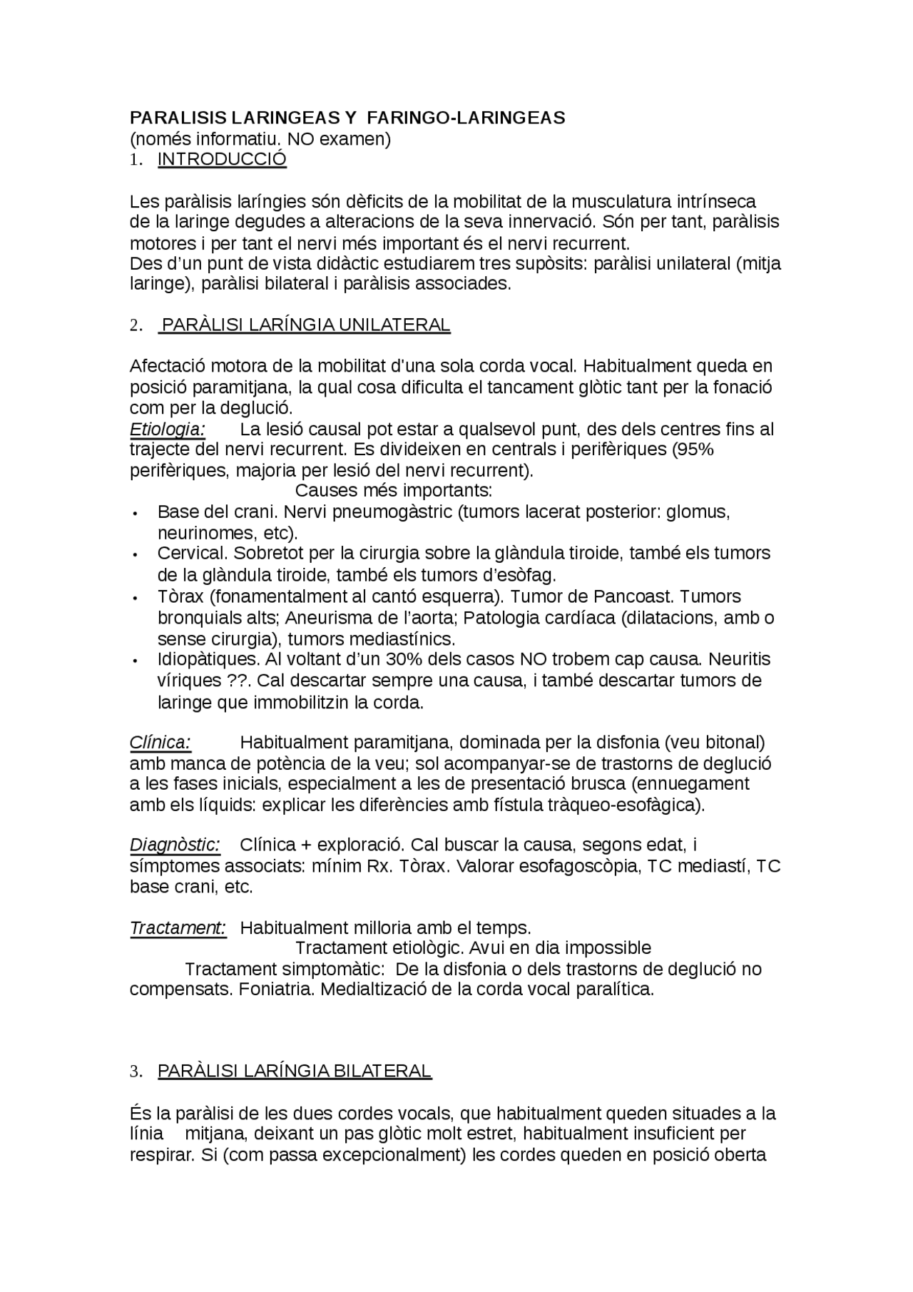 PARALISIS LARINGEAS Y FARINGO-LARINGEAS - Apuntes de Odontología - Docsity