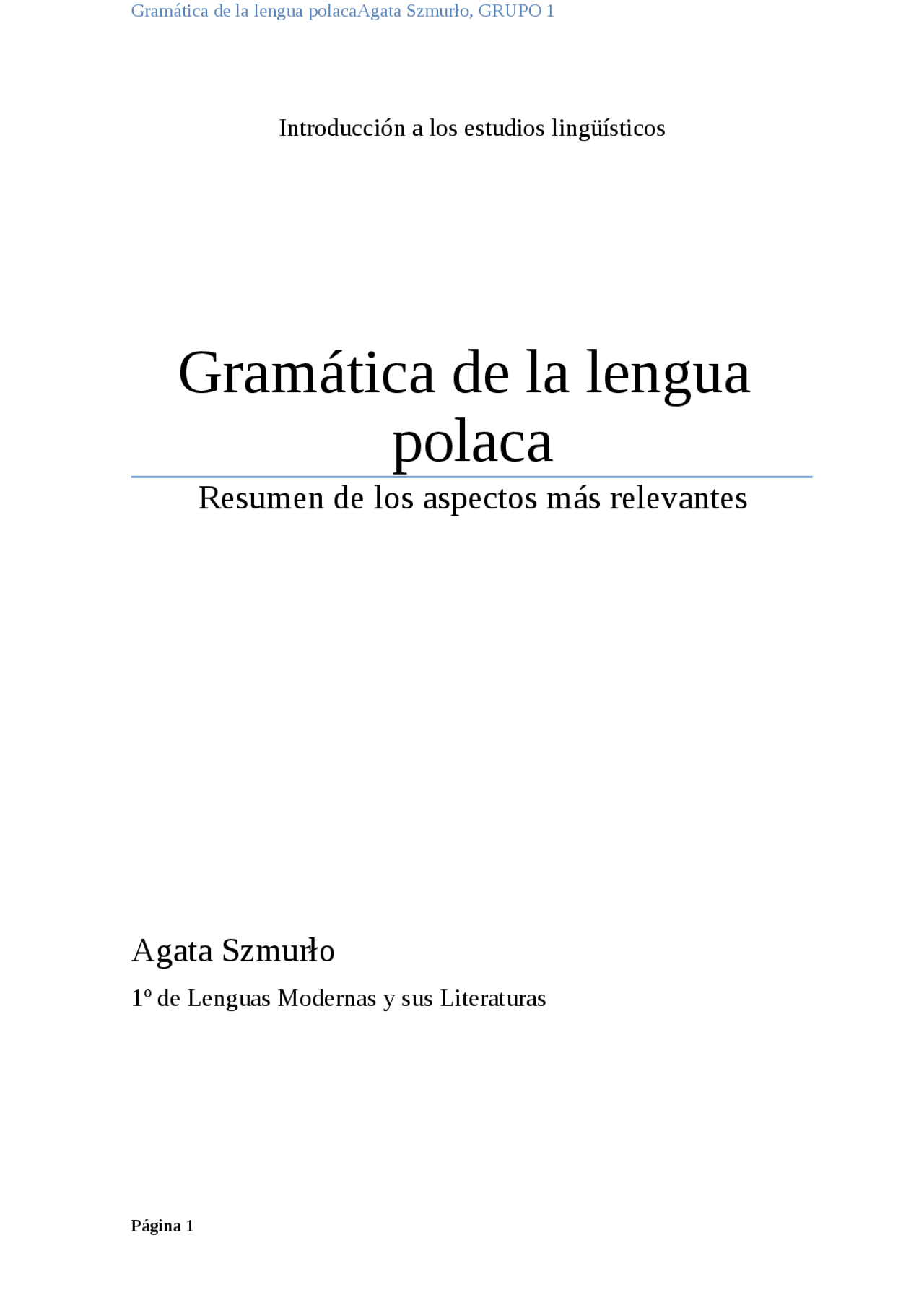 Gramatica polaca - Apuntes de Idiomas - Docsity