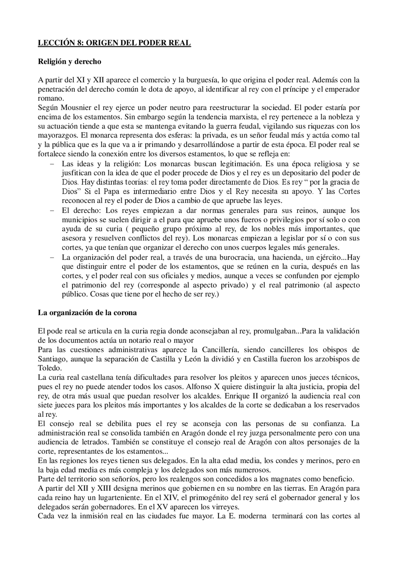 ORIGEN DEL PODER REAL - Apuntes de Historia del Derecho | Docsity
