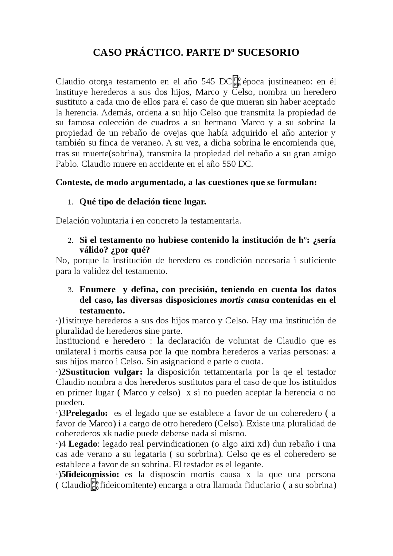 Caso práctico romano - Notas de estudo de Direito Romano | Docsity