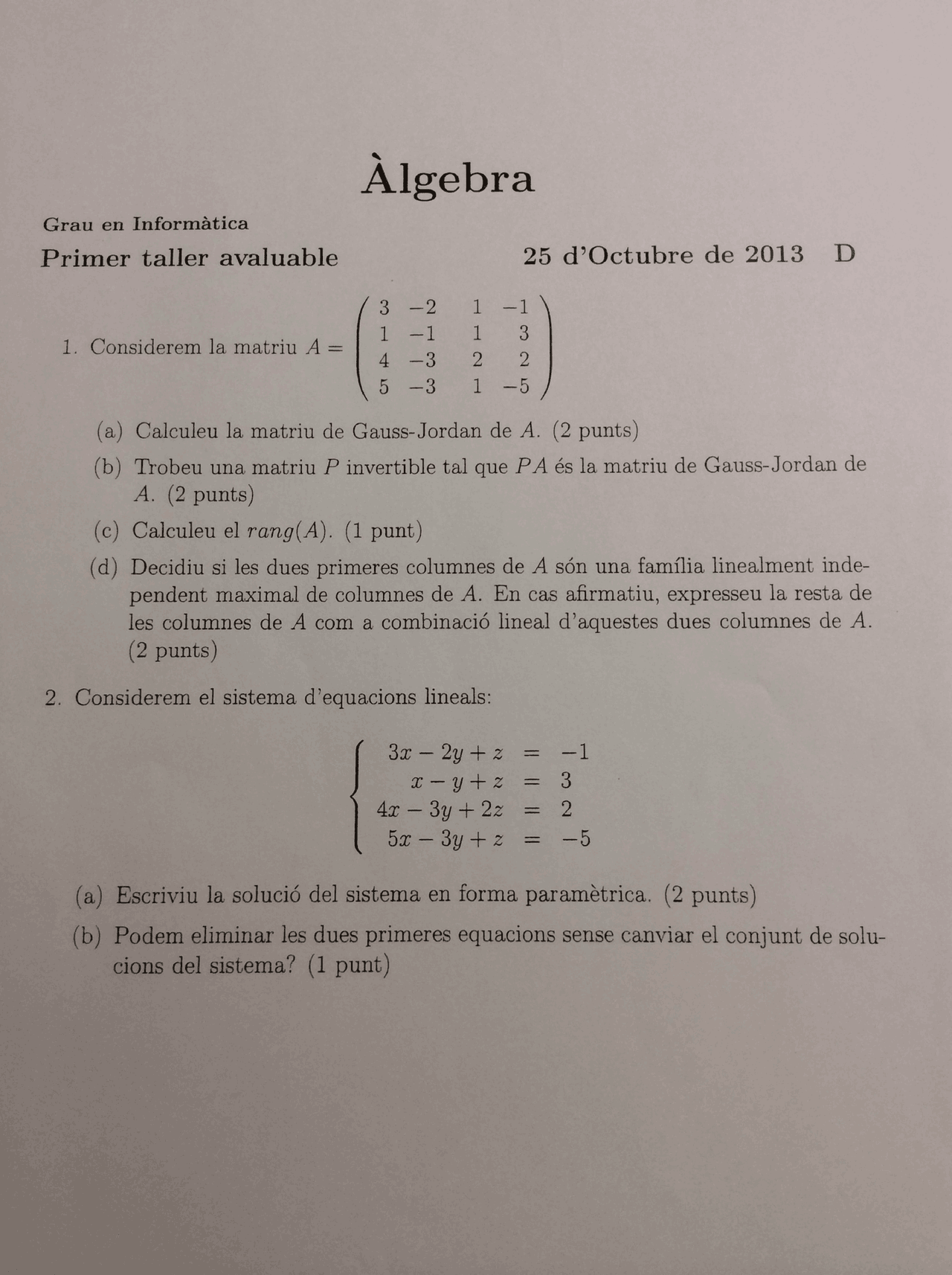 Álgebra 10 2013 - Exámenes de Álgebra - Docsity