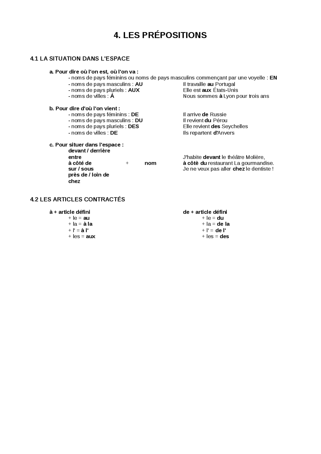 Les prepositions - Apuntes de Idioma Francés - Docsity