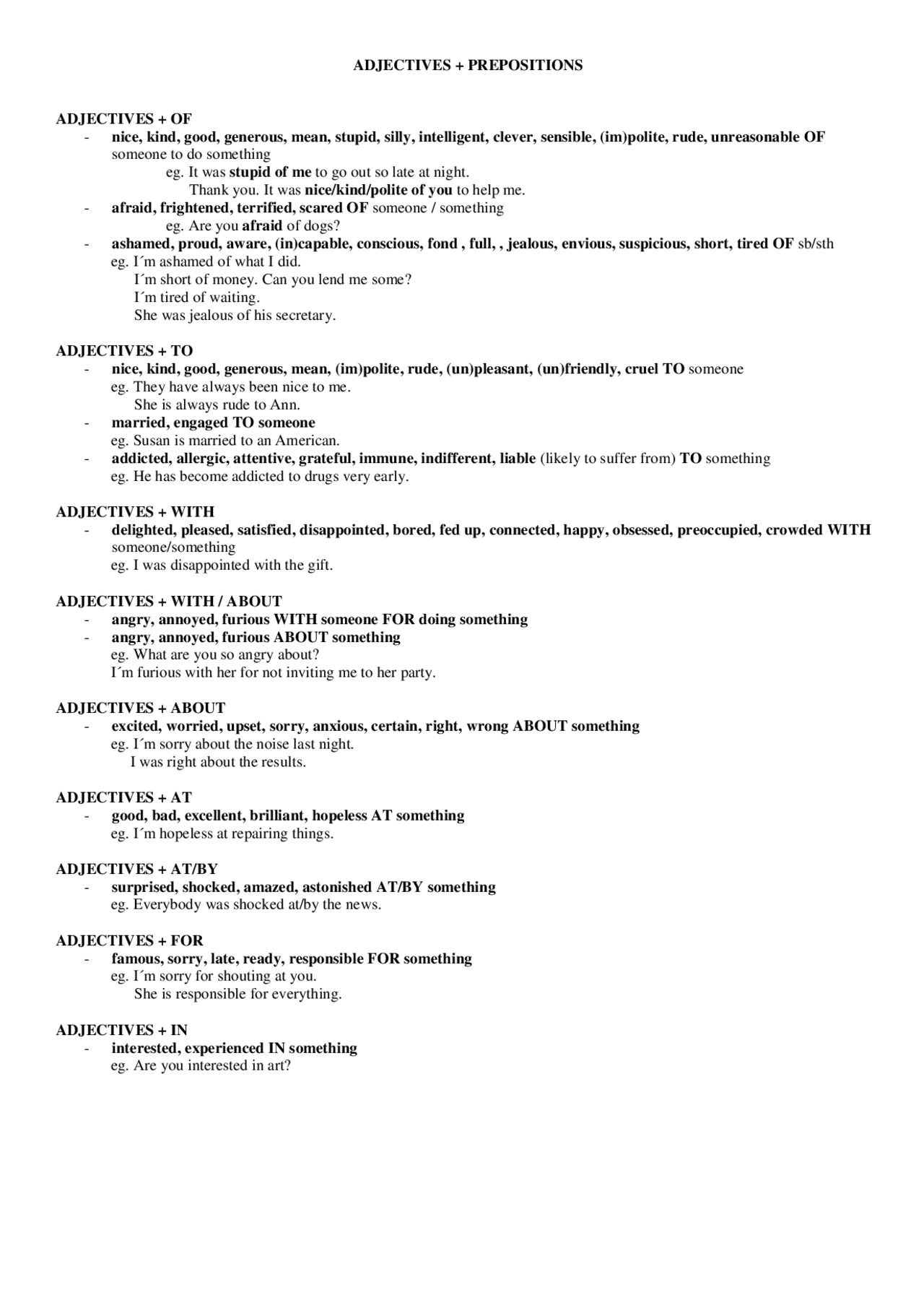 ADJECTIVES y PREPOSITIONS ADJECTIVES OF nice - Apuntes de Idioma ...