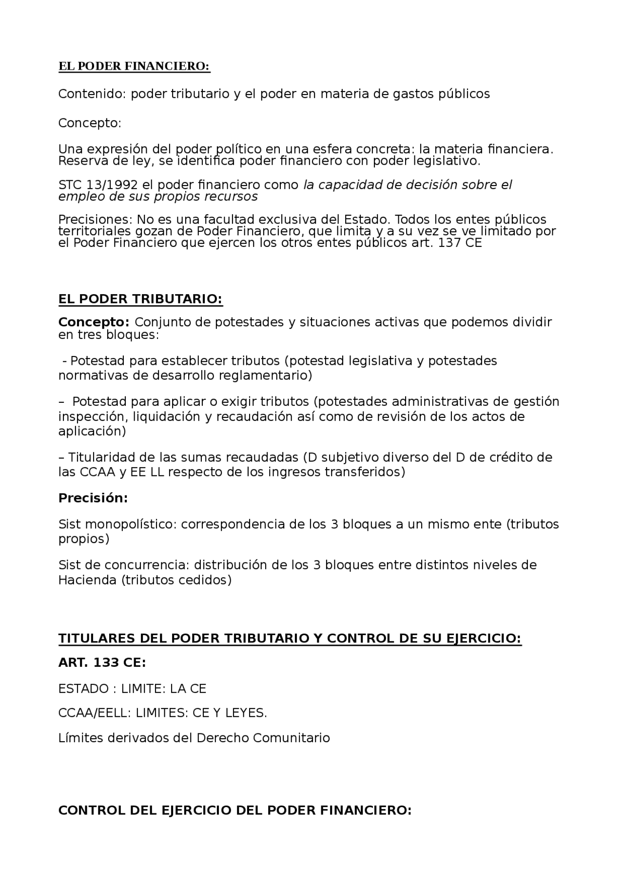 El poder tributario - Apuntes de Derecho Financiero y Tributario | Docsity