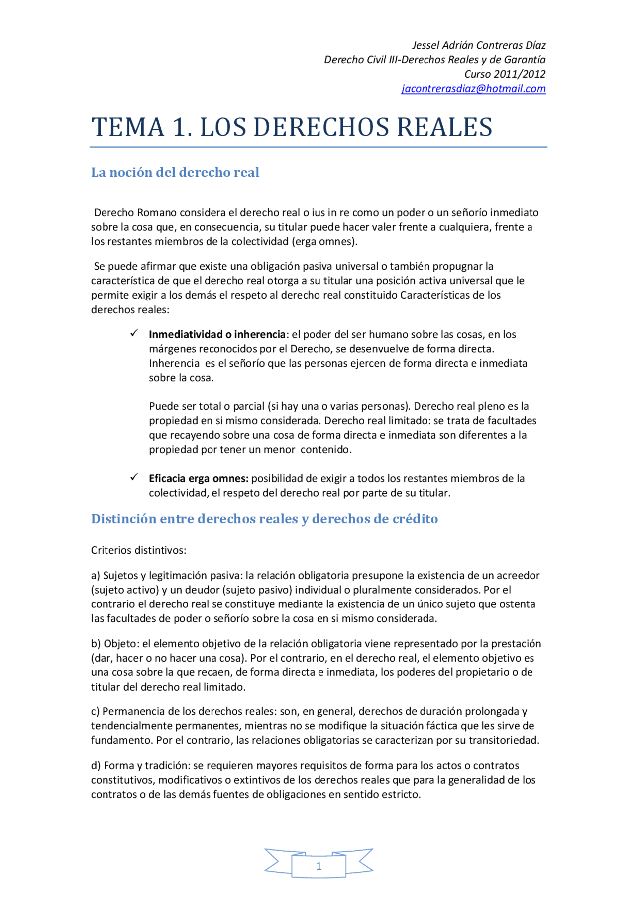 TEMA 1. LOS DERECHOS REALES La noción del derecho real - Apuntes de ...